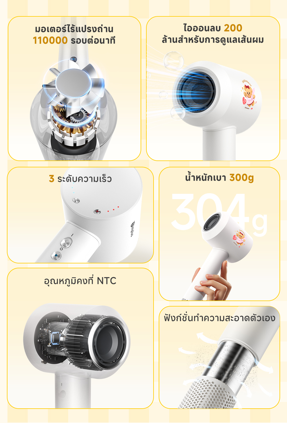 [Pre-Order] Simplus x Butterbear เครื่องเป่าผม อุณหภูมิคงที่ใช้ในบ้าน ไอออนลบ 200 ล้านดูแลเส้นผม ...