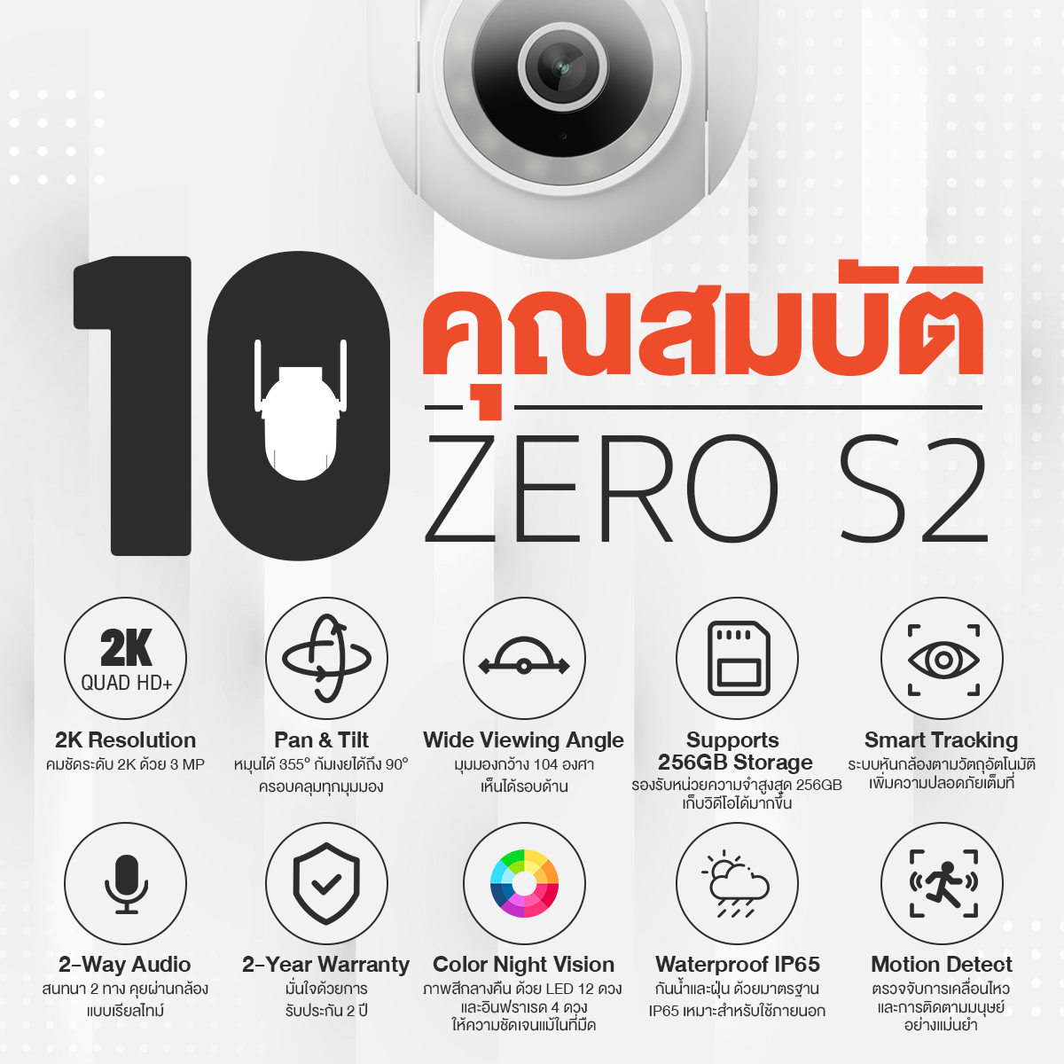 [ลดเหลือ 1244 บ.] AXON Zero S2 / Aero S2 กล้องวงจรปิด | 2K กลางคืนภาพสี WIFI กันน้ำ 2 เสา 180 ...