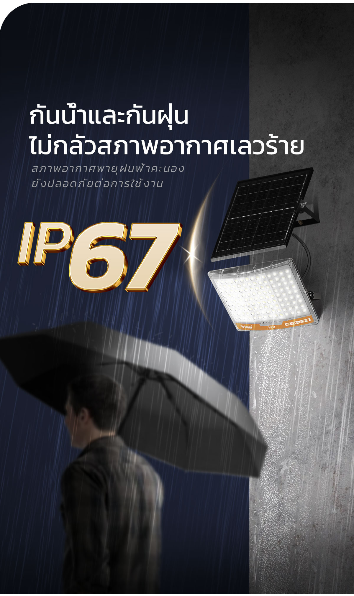 MODI ไฟโซล่าเซลล์ สปอตไลท์ แสงขาว 200W300W400W600W IP67 สว่างค้าง ไฟ ...