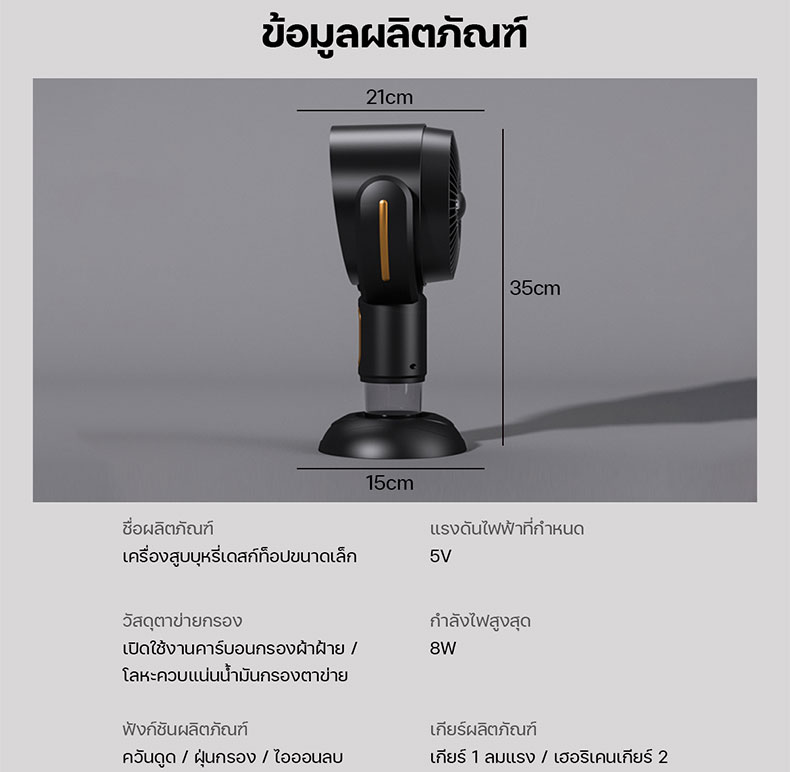 KADONIA เครื่องดูดควันไฟฟ้าแบบพกพา ที่ดูดควันพกพา ชาร์จ USB พร้อมตัวกรอง เหมาะสำหรับการตั้งแคมป์ ...