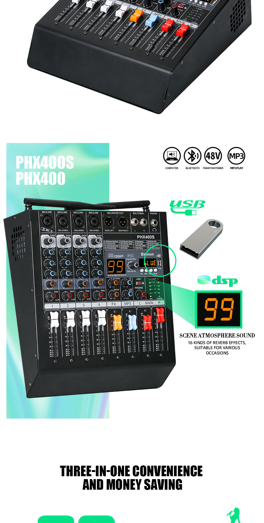 NEW BAXS PHX400/Phx400S 4 ช่องทาง Professional Power Mixer ไมโครโฟนไร้ ...
