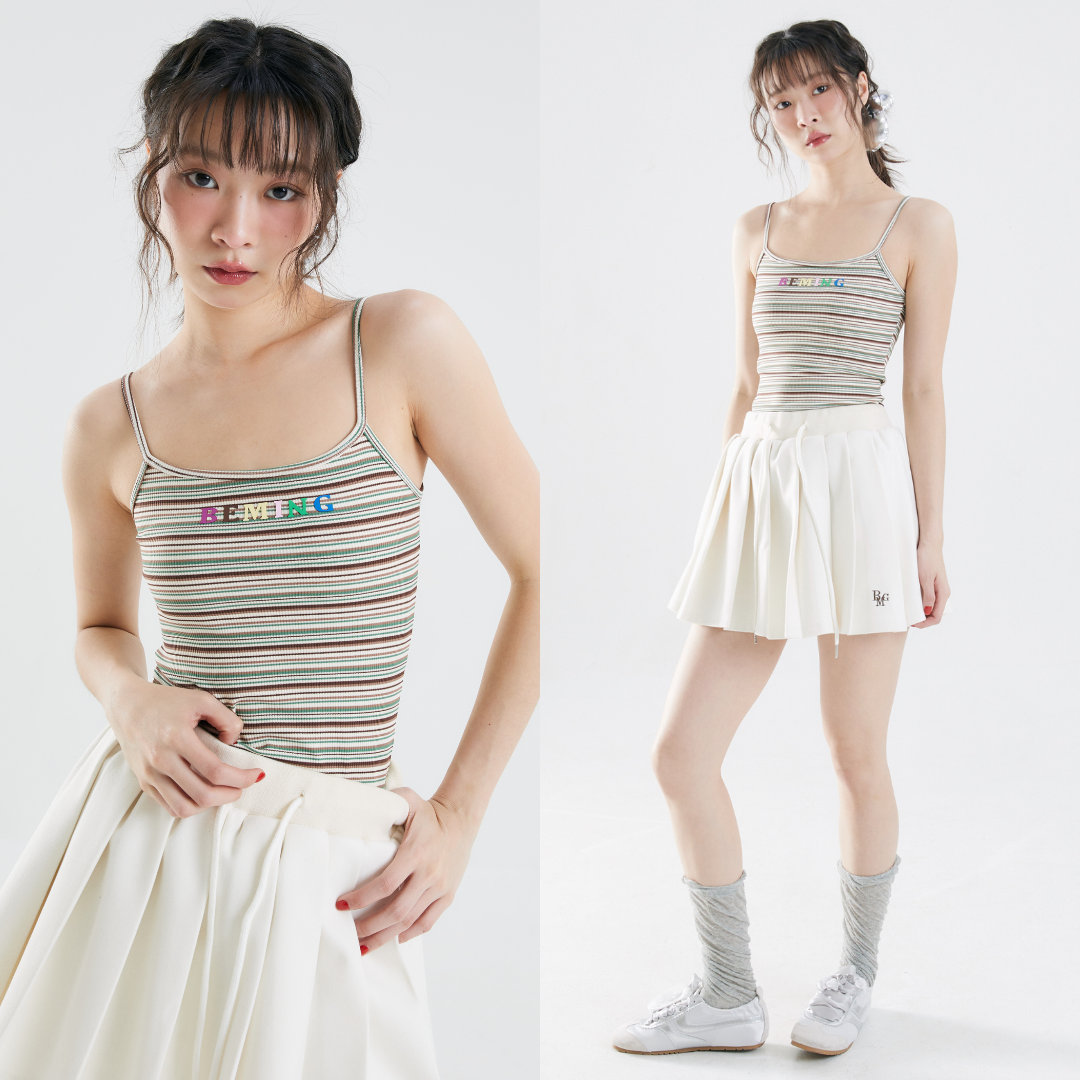 Bemingtop823(S-XL)-Beming pop tank สายเดี่ยวผ้าร่อง แต่งปั๊มโลโก้ยางสีสันสดใส | Shopee Thailand