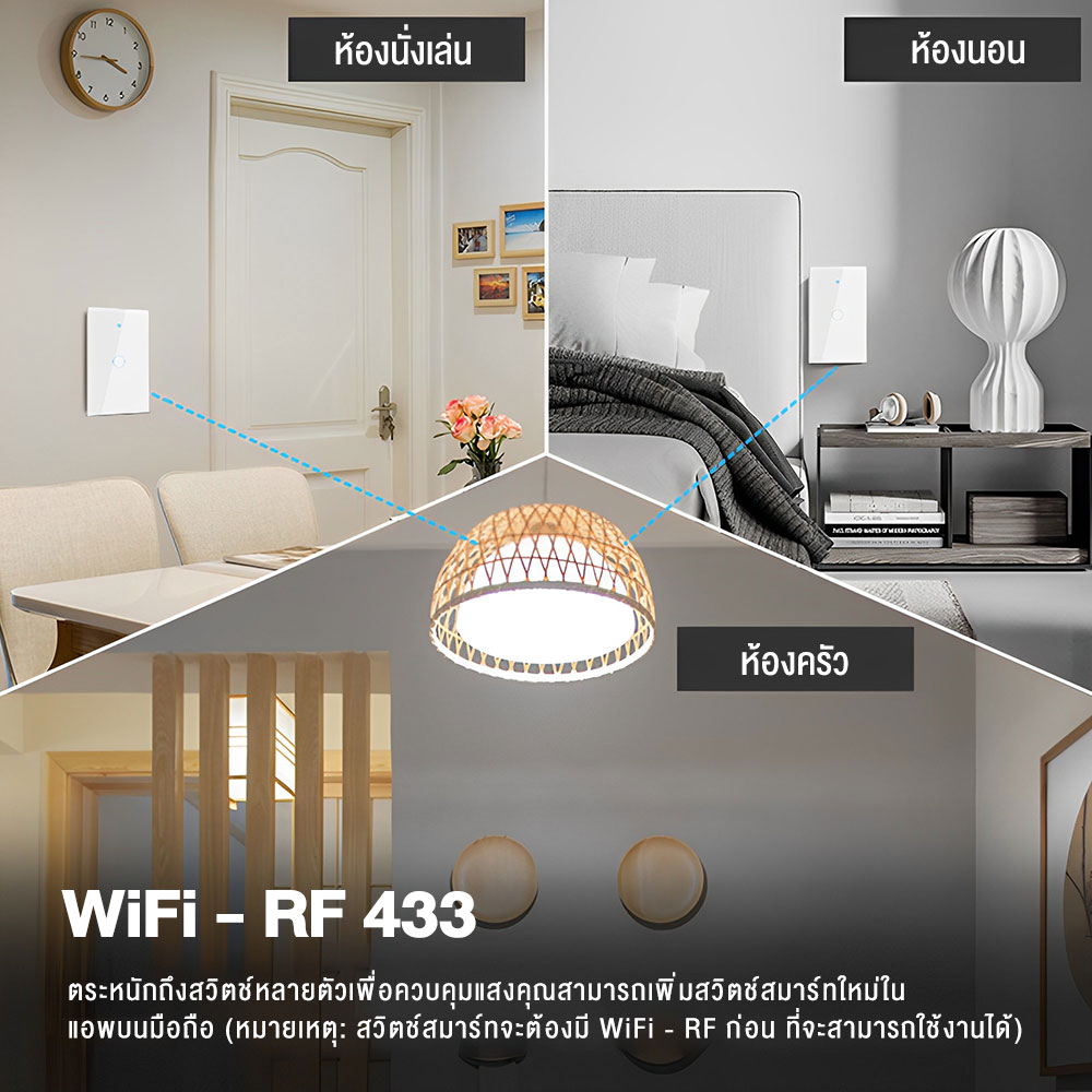 Tuya แป้นสวิตช์ Wi-Fi สวิตช์ไฟติดผนังอัจฉริยะ ไม่จำเป็นต้องสัมผัสควบคุม ...