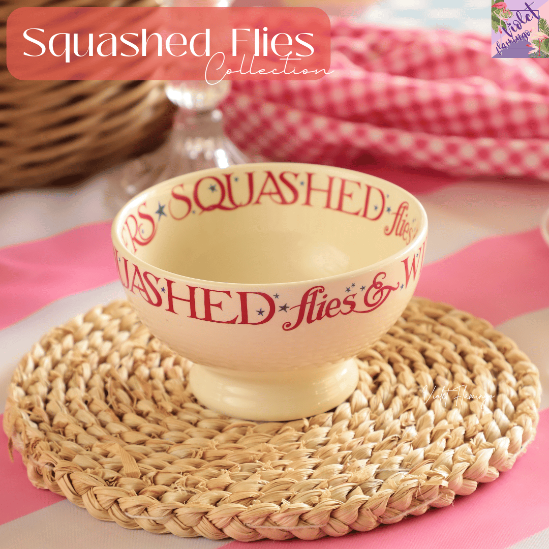 Violet Flamingo จานชามเซรามิคสีขาวลายตัวอักษรสีแดง รุ่น Squashed Flies ...