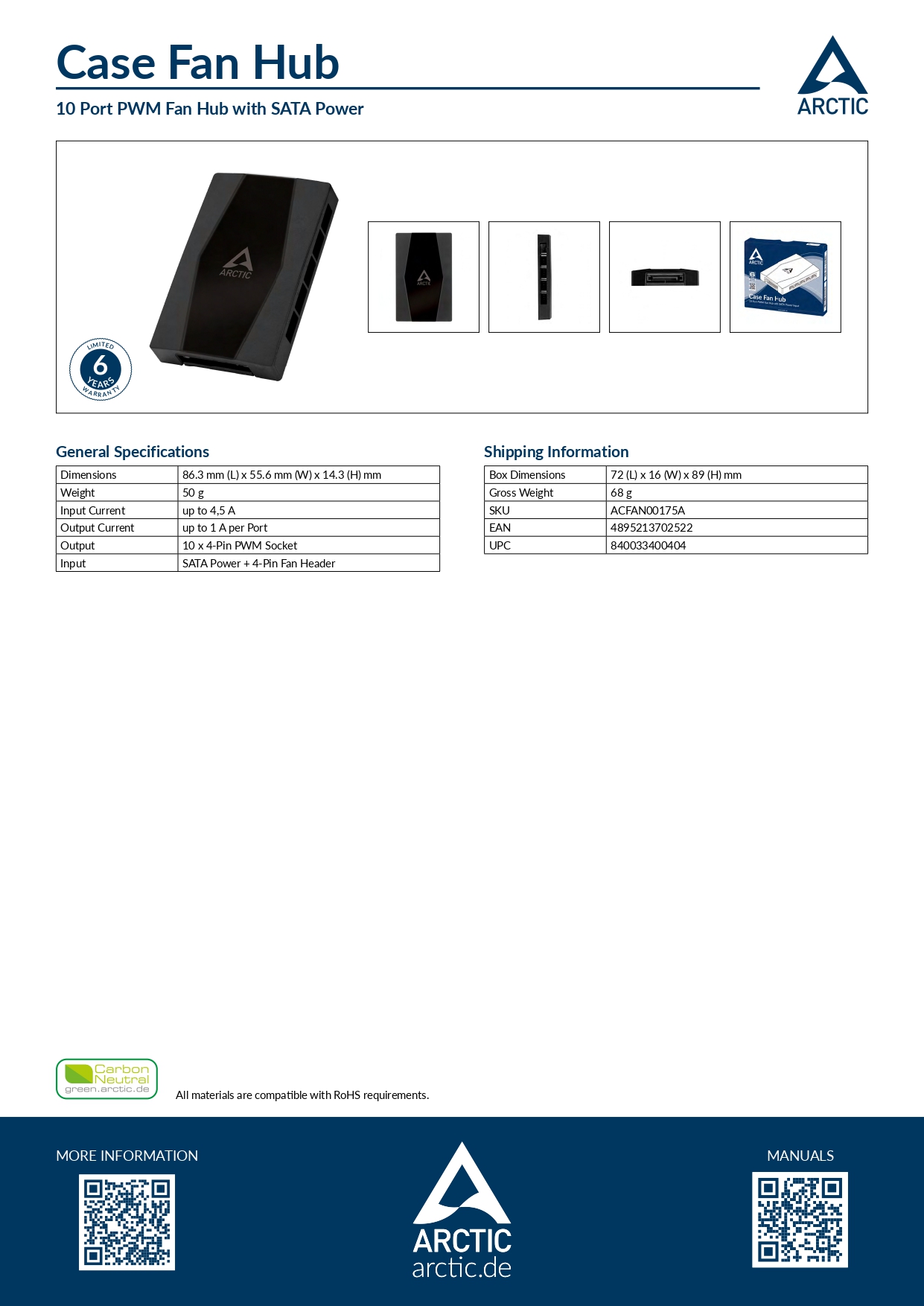 ARCTIC CASE FAN HUB FOR 10 FANS (FAN CONTROLLER / พัดลมคอมพิวเตอร์ ...