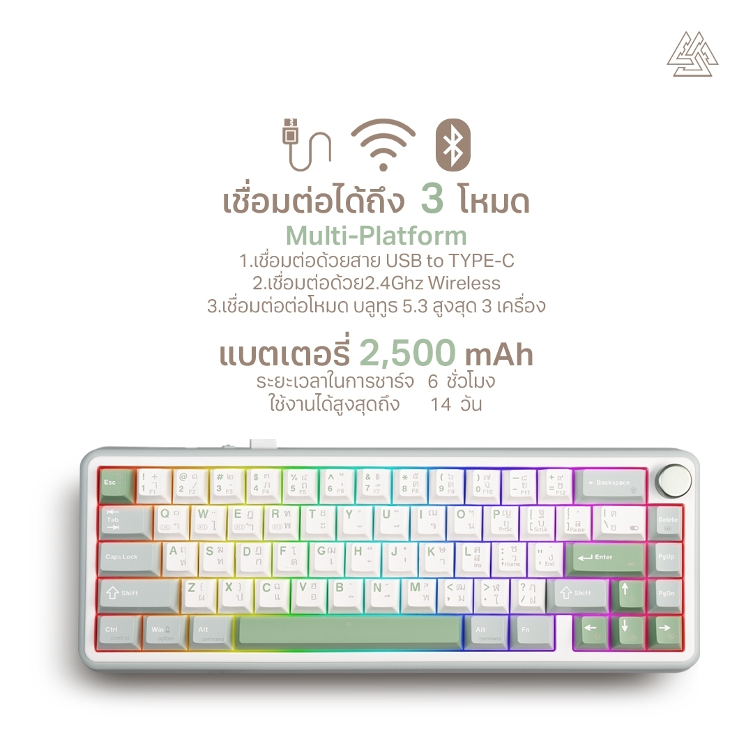 EGA คีย์บอร์ดเกมมิ่งขนาด65% บลูทูธ ไร้สาย Hot Swap 5 Pin รุ่นTYPE CMK8 ...