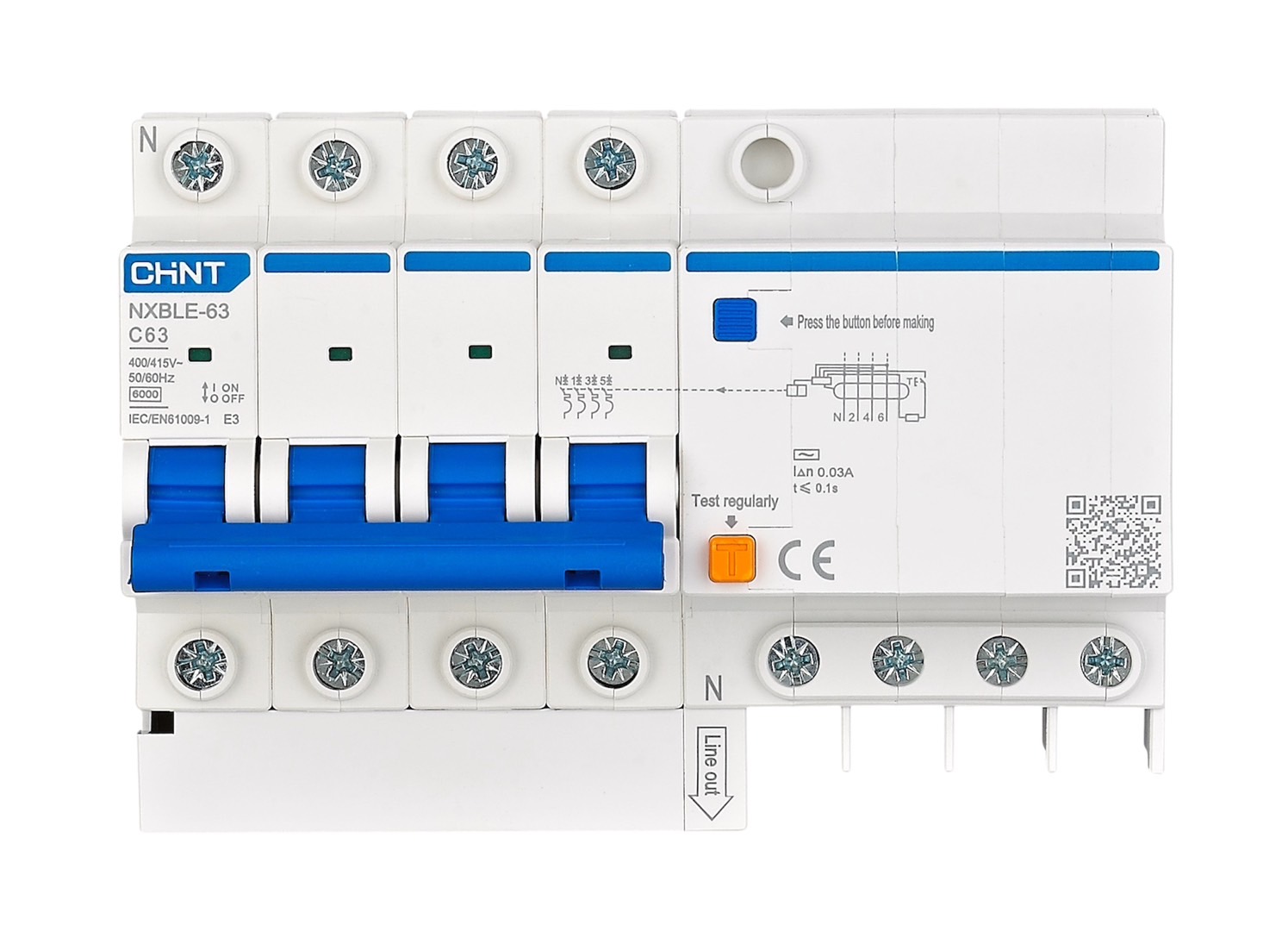 เบรกเกอร์กันไฟดูด CHINT รุ่น RCBO NXBLE-63 4P 6KA 30mA NXBLE-63 เมนเบรกเกอร์ | Shopee Thailand