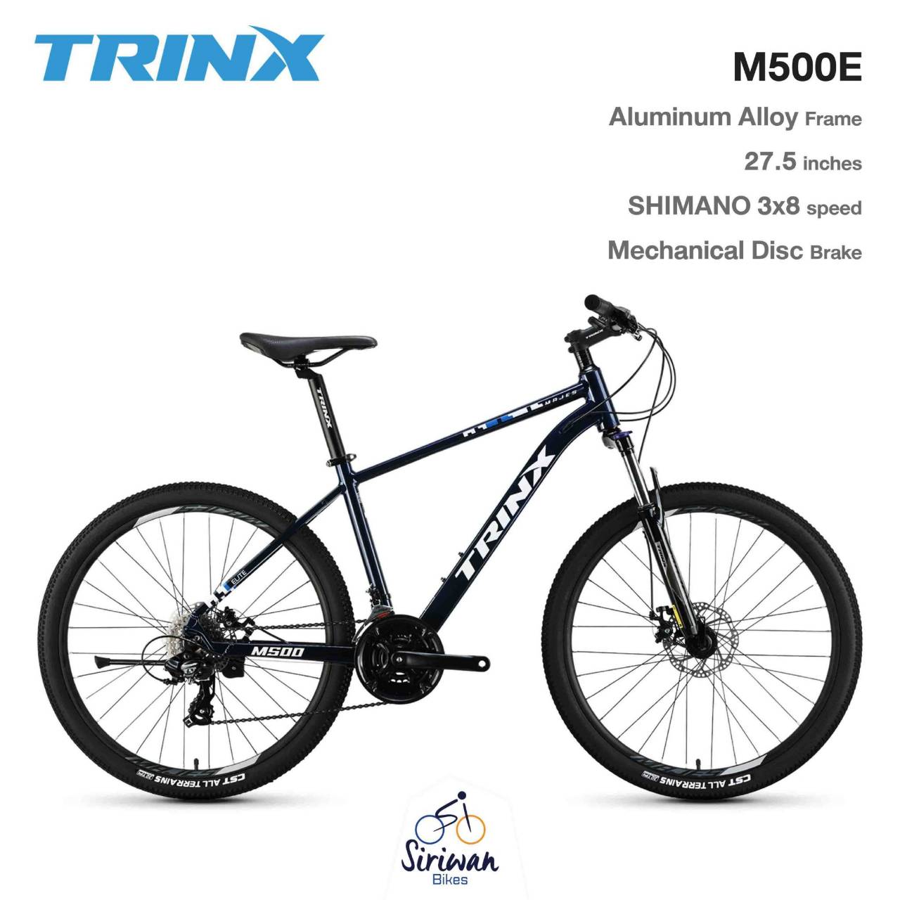 TRINX รุ่น M500E จักรยานเสือภูเขา ล้อ 27.5 นิ้ว เกียร์ 24 สปีด เฟรมอลูมิเนียม น้ำหนัก 15กก. ปี ...