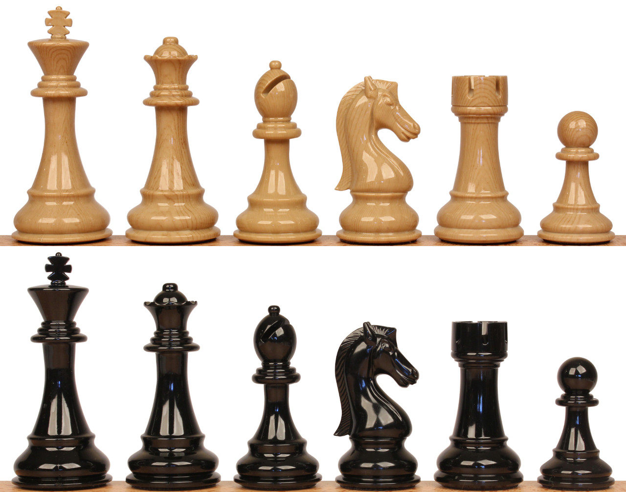 4 1/4" King's Knight Series Resin Chess Set with Black & Wood Grain ...