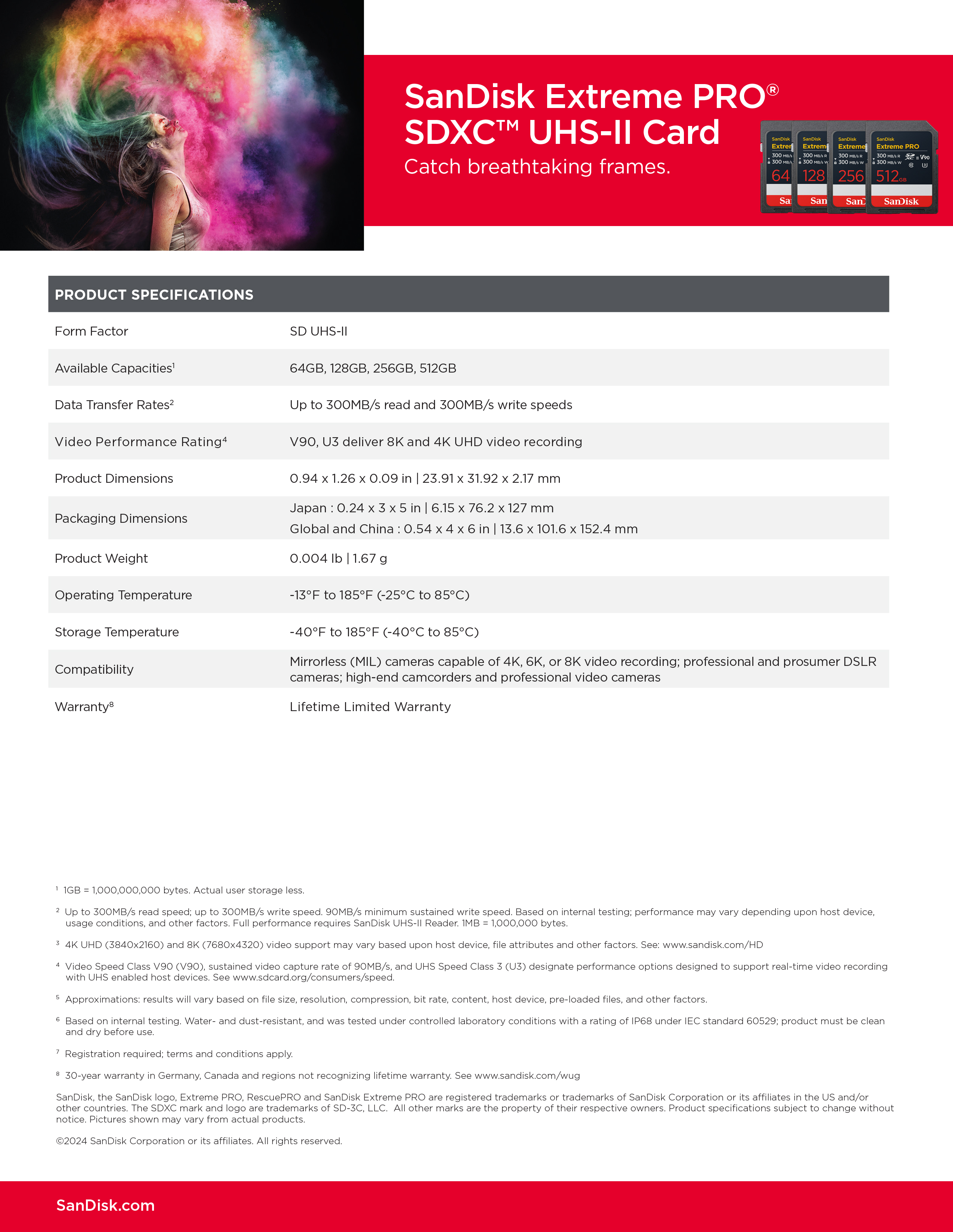 SanDisk Extreme PRO UHS II 64 128 256 SDXC Speed 300 MB/s 300 MB/s ...