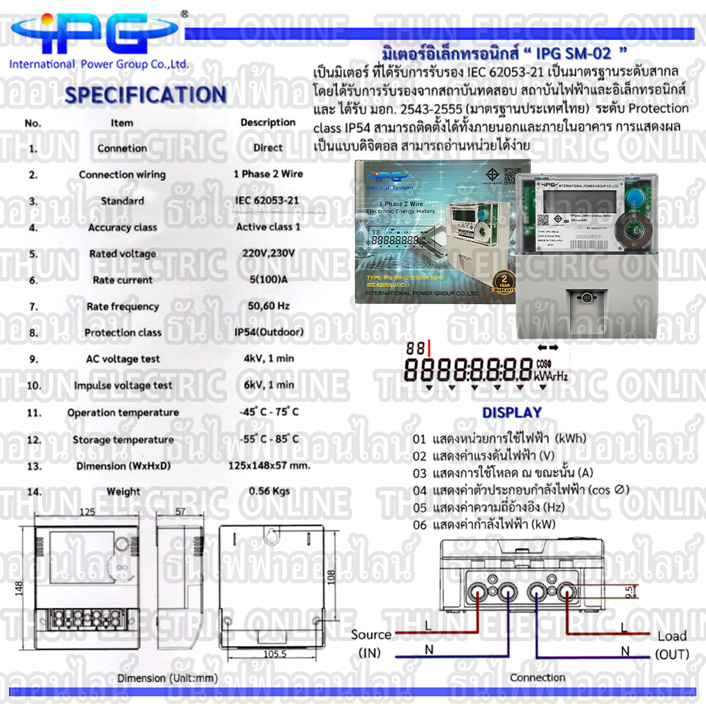 IPG SM-02 มิเตอร์อิเล็กทรอนิกส์ 1P 2W 5(100)A 50Hz มิเตอร์ ดิจิตอล ...