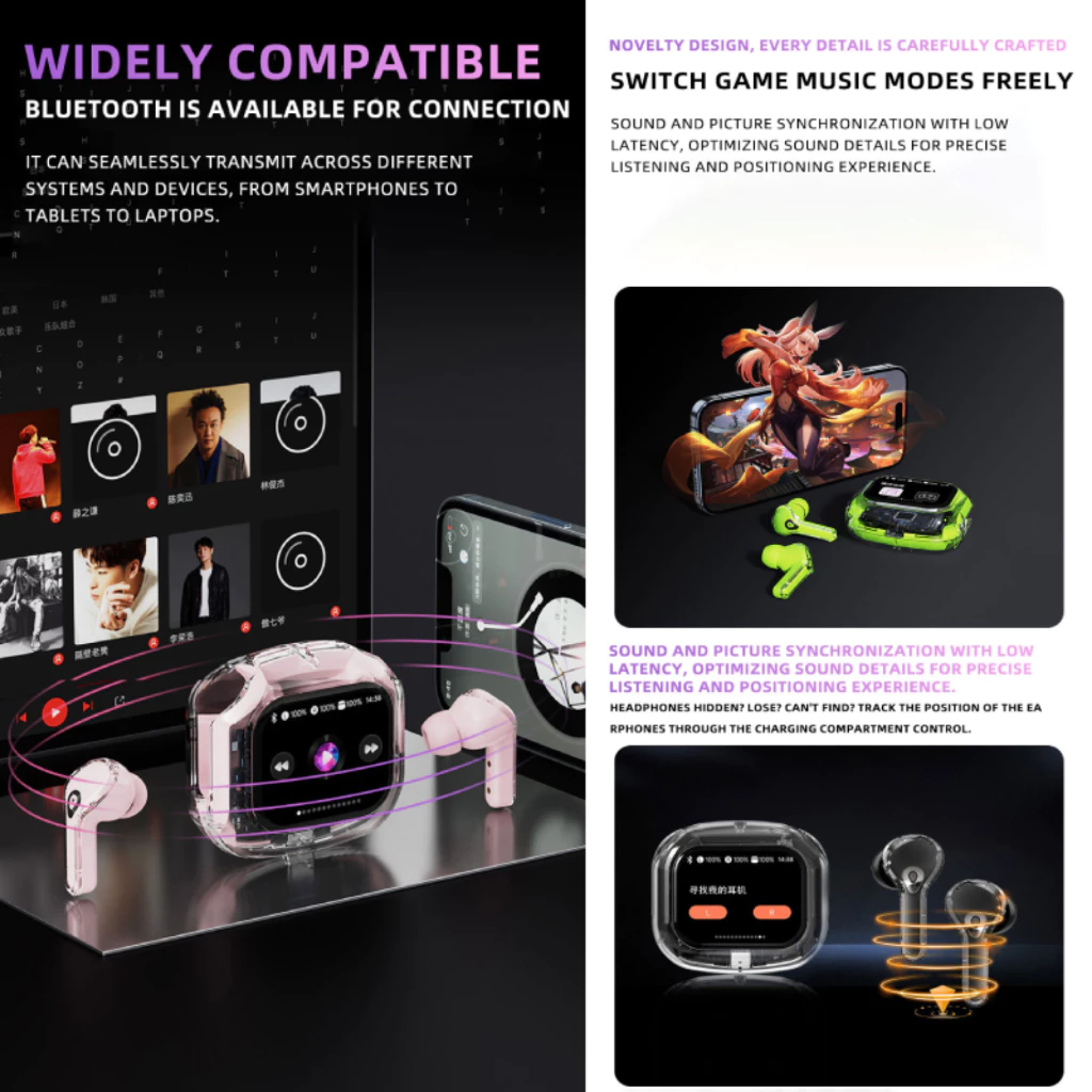 YOOGOO หูฟังบลูทูธพร้อมหน้าจอทัชสกรีน หูฟังจอสัมผัส หูฟังไร้สาย ตัด ...