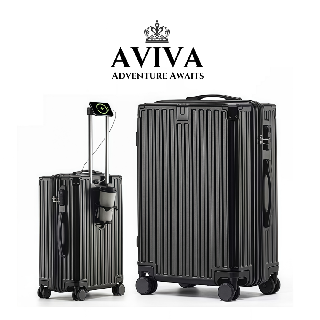 AVIVA ฟังก์ชั่นการชาร์จ USB กระเป๋าเดินทาง 20/24/28นิ้ว พร้อมตะขอ โลหะ ...