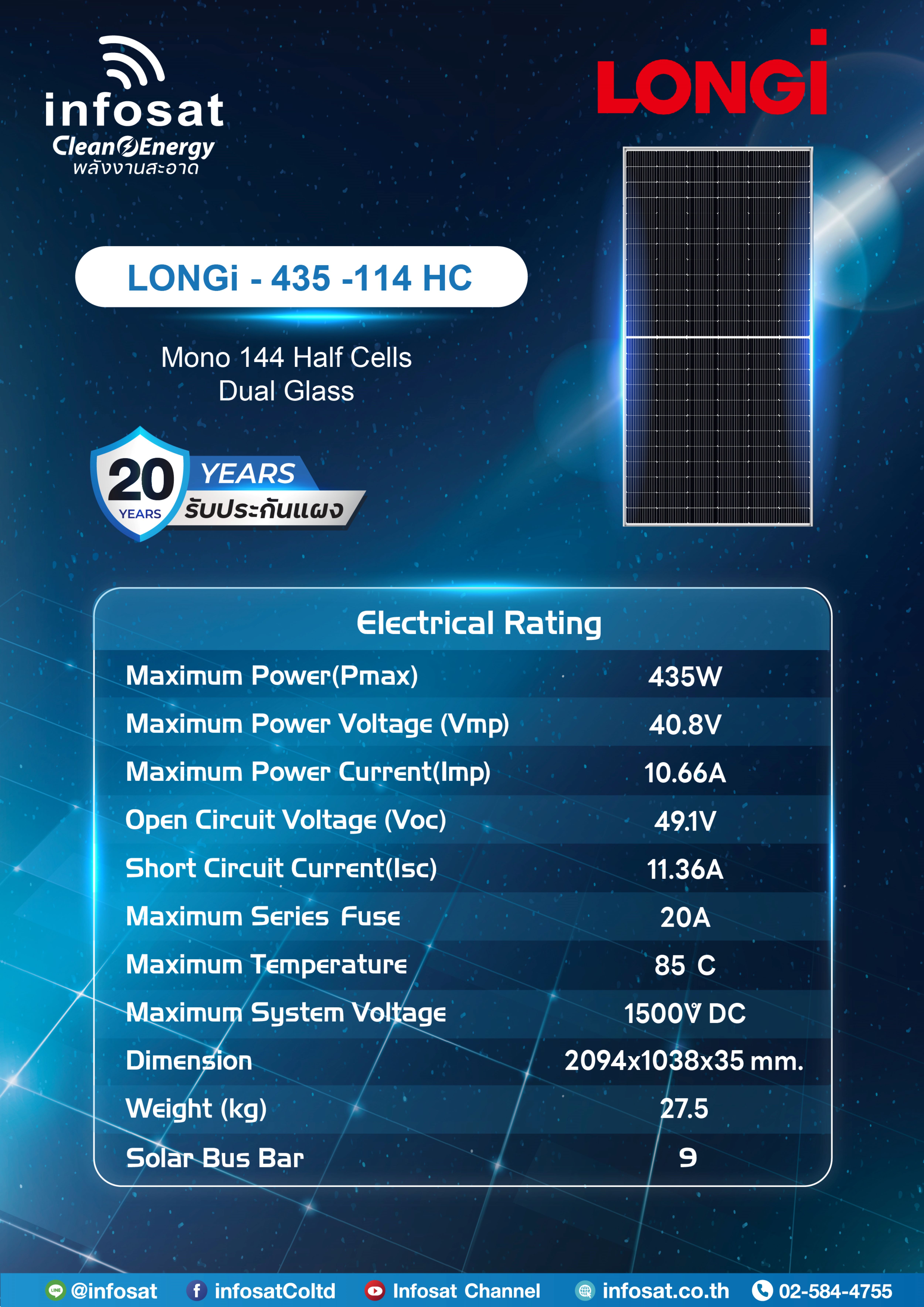 แผงโซล่าเซลล์ Longi 435W วัตต์ solarcell Mono Half Cell กระจกรับแสง 2 ด้าน | Shopee Thailand