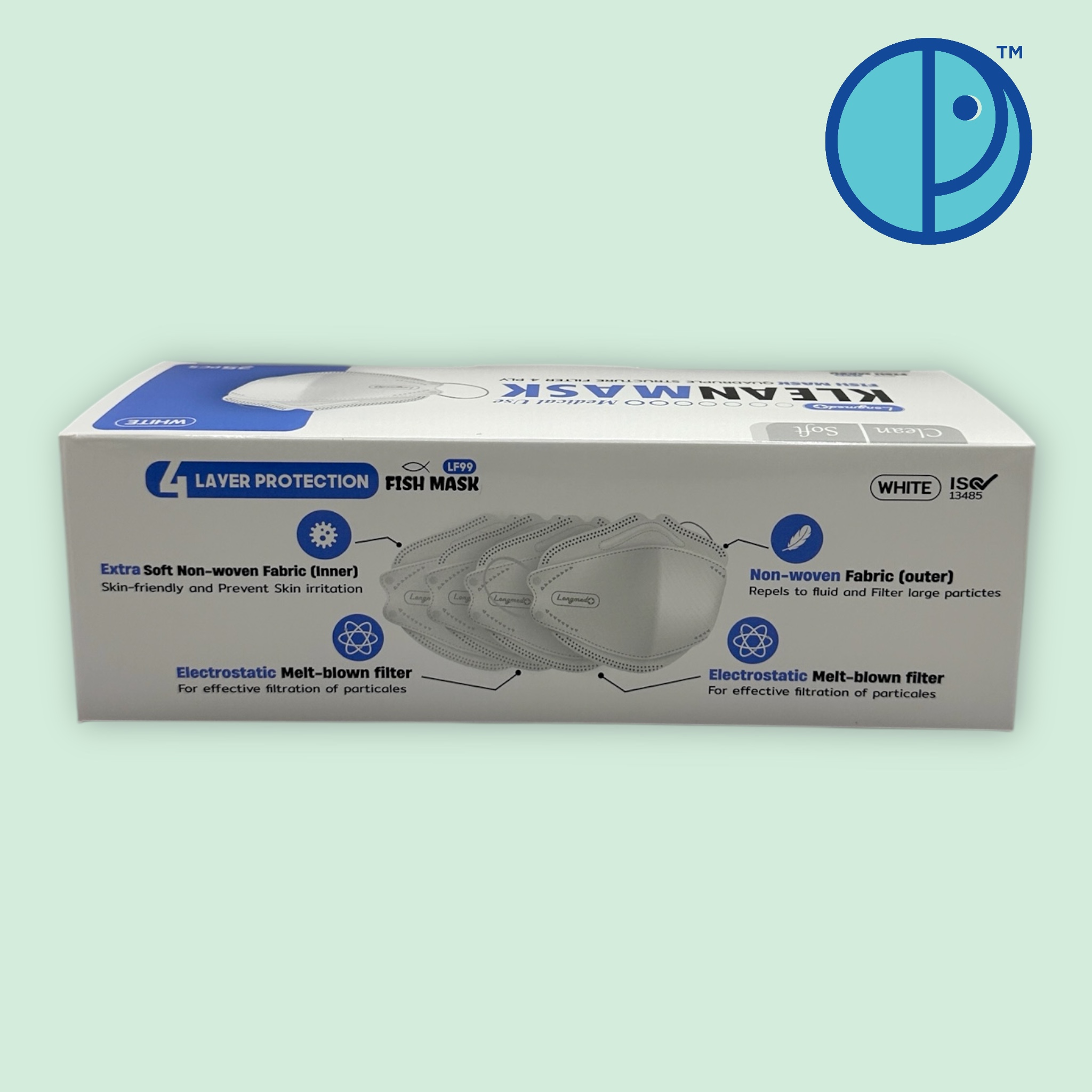 Longmed Klean Mask Fish Mask LF99 หน้ากากอนามัย หน้ากากปลา 4 ชั้น (ขนาด ...