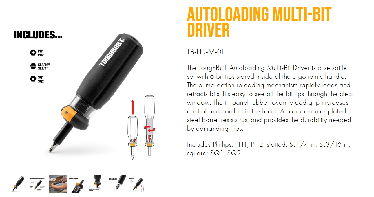ToughBuilt รุ่น TB-H5-M-01 ชุดไขควงรีโหลดอัตโนมัติ Autoloading Multi-Bit Driver | Shopee Thailand