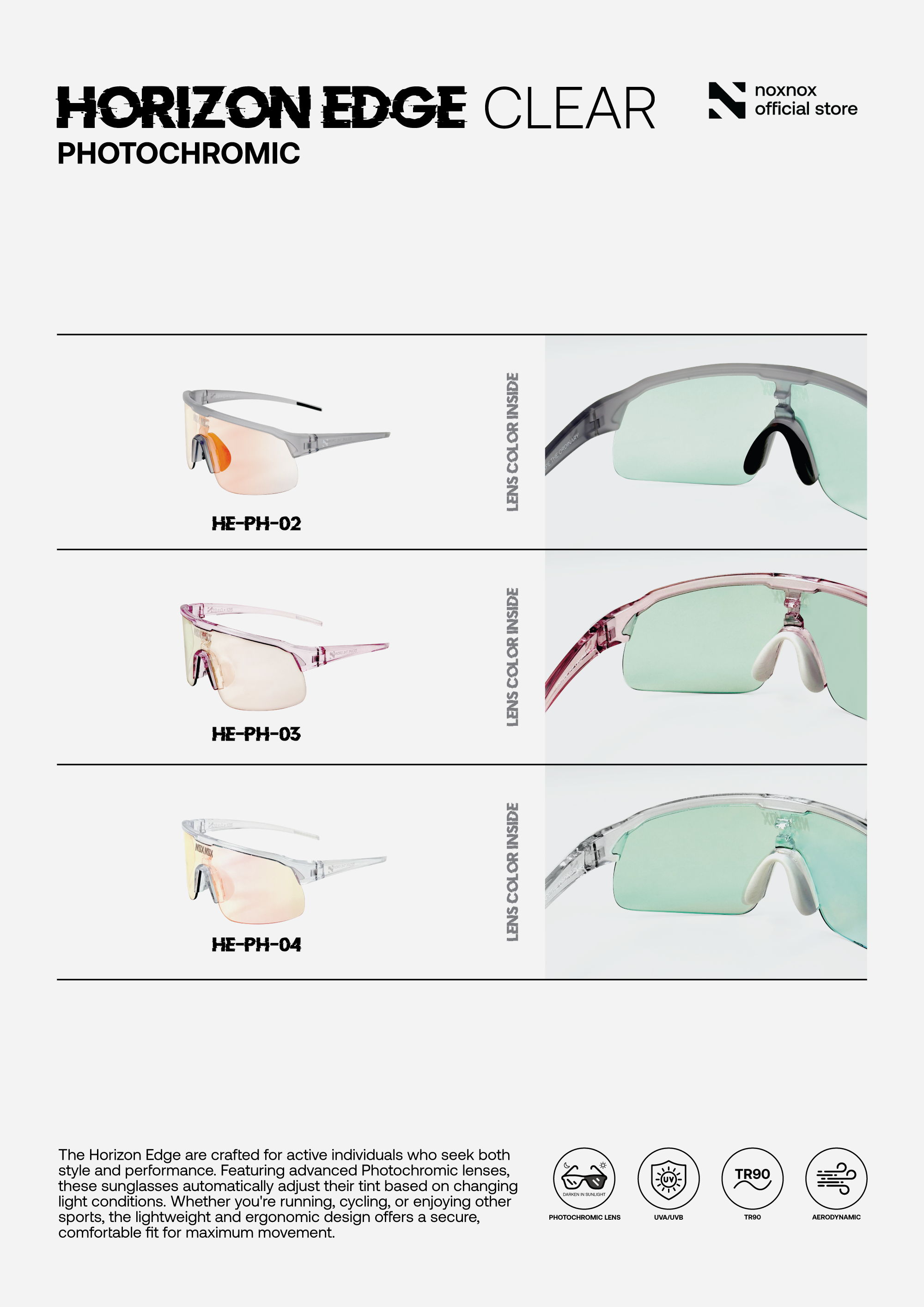 NOX NOX แว่นตากันแดดรุ่น Horizon Edge [ CLEAR ] Photochromic Lens พร้อม ...