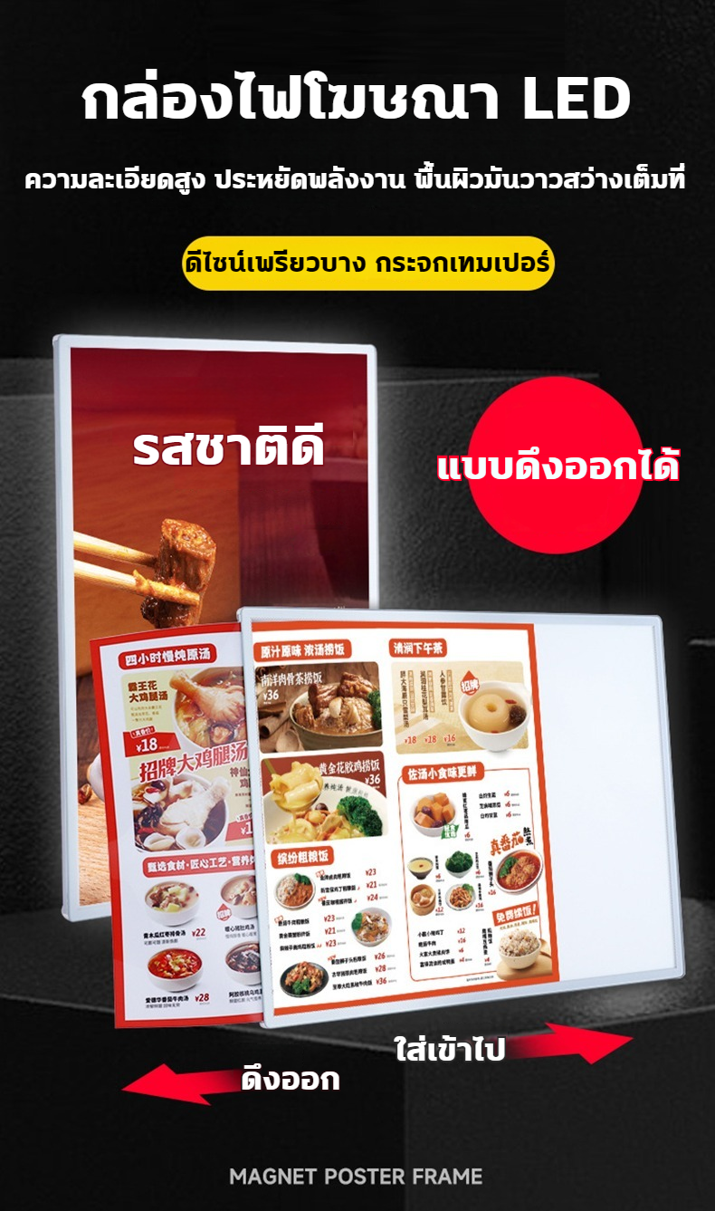 💥ตัวนำแสง360°💥 ป้ายไฟ LED A4/A3 ติดผนัง/ตั้งโต๊ะได้ 7500K ปรับมุมได้ แผงกระจกนิรภัย ร้านกาแฟ ...