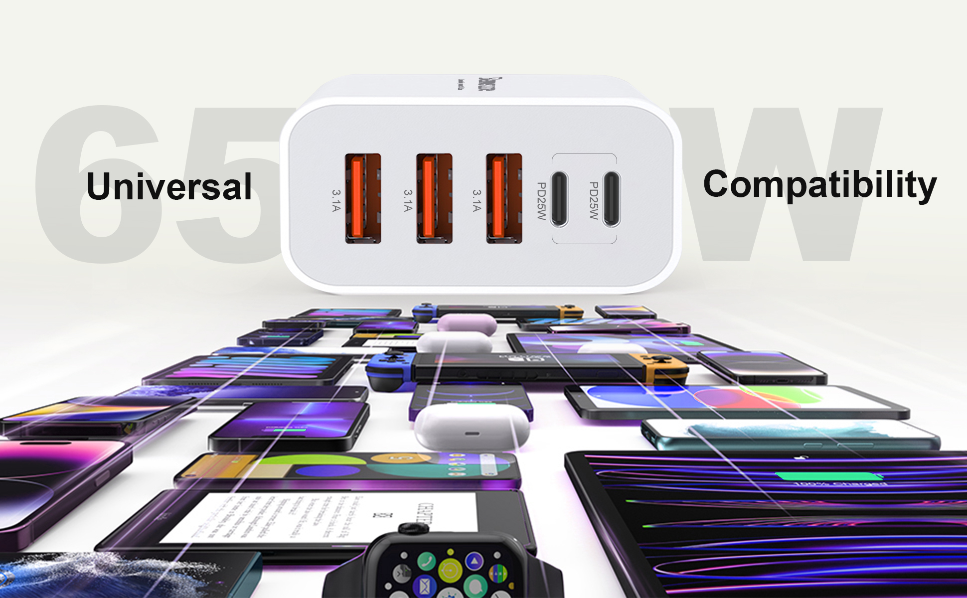 GaN 65W PPS USB C Charger 3Port Power Delivery Type C Wall Charger ...