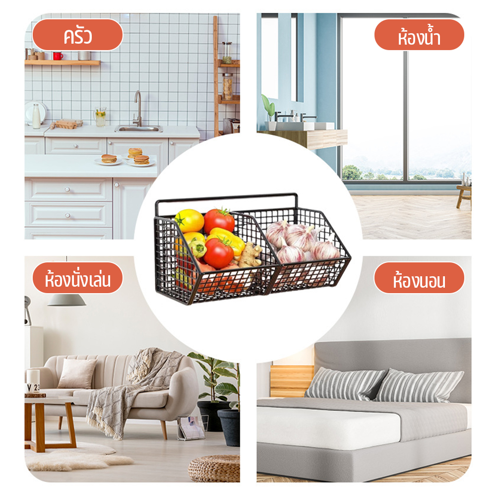 ตะกร้าเก็บ ชั้นวางของในครัว ตะกร้าแขวน การเก็บรักษาหัวหอม ขิง และ ...