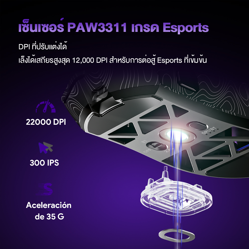FURYCUBE G11 เมาส์เกมมิ่งไร้สาย PAW3311 แบบ 3 โหมด (Tri-Mode) ความ ...