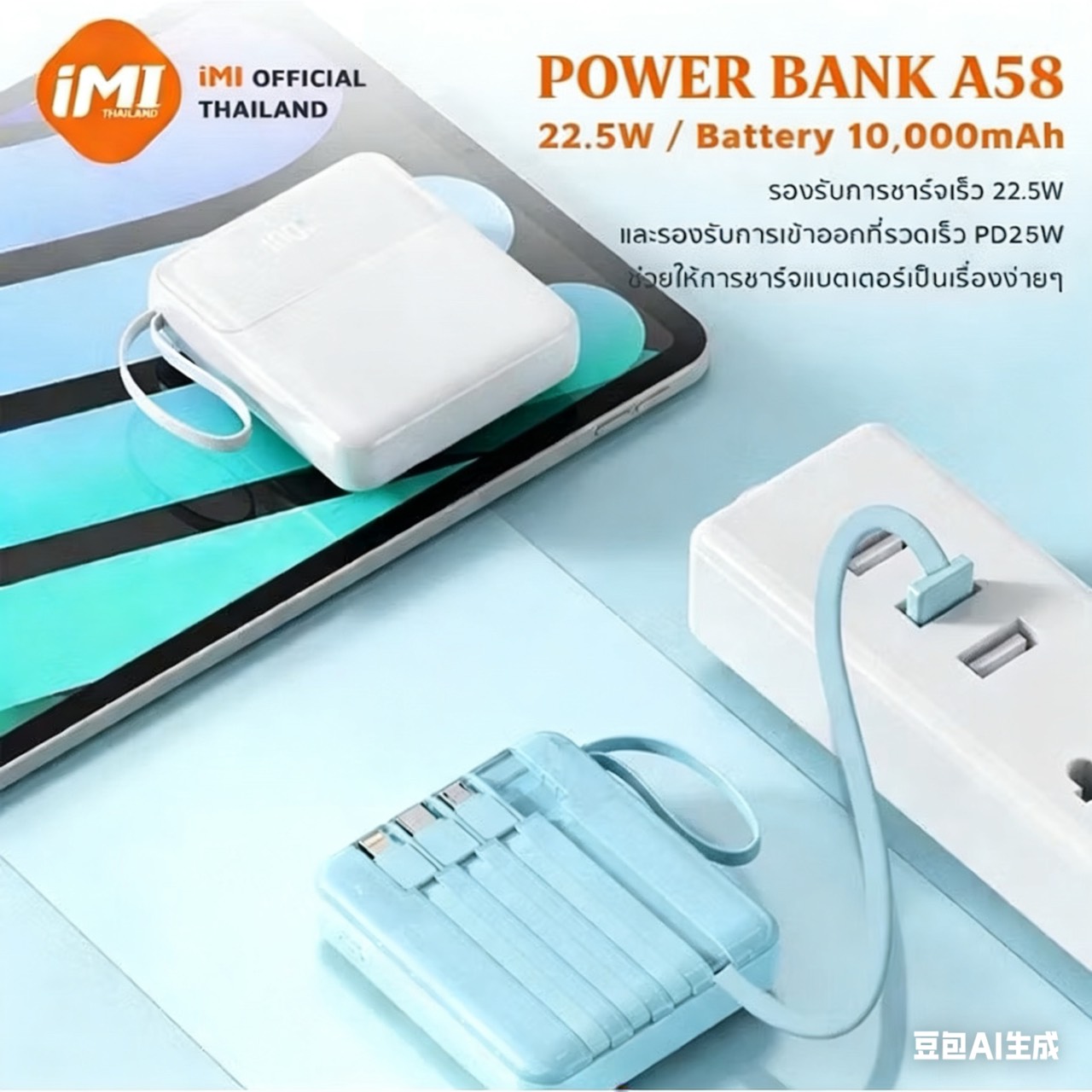 iMI power bank 10000mAh ชาร์จเร็ว22.5W มีสายชาร์จในตัว พาวเวอร์แบงค์ ...