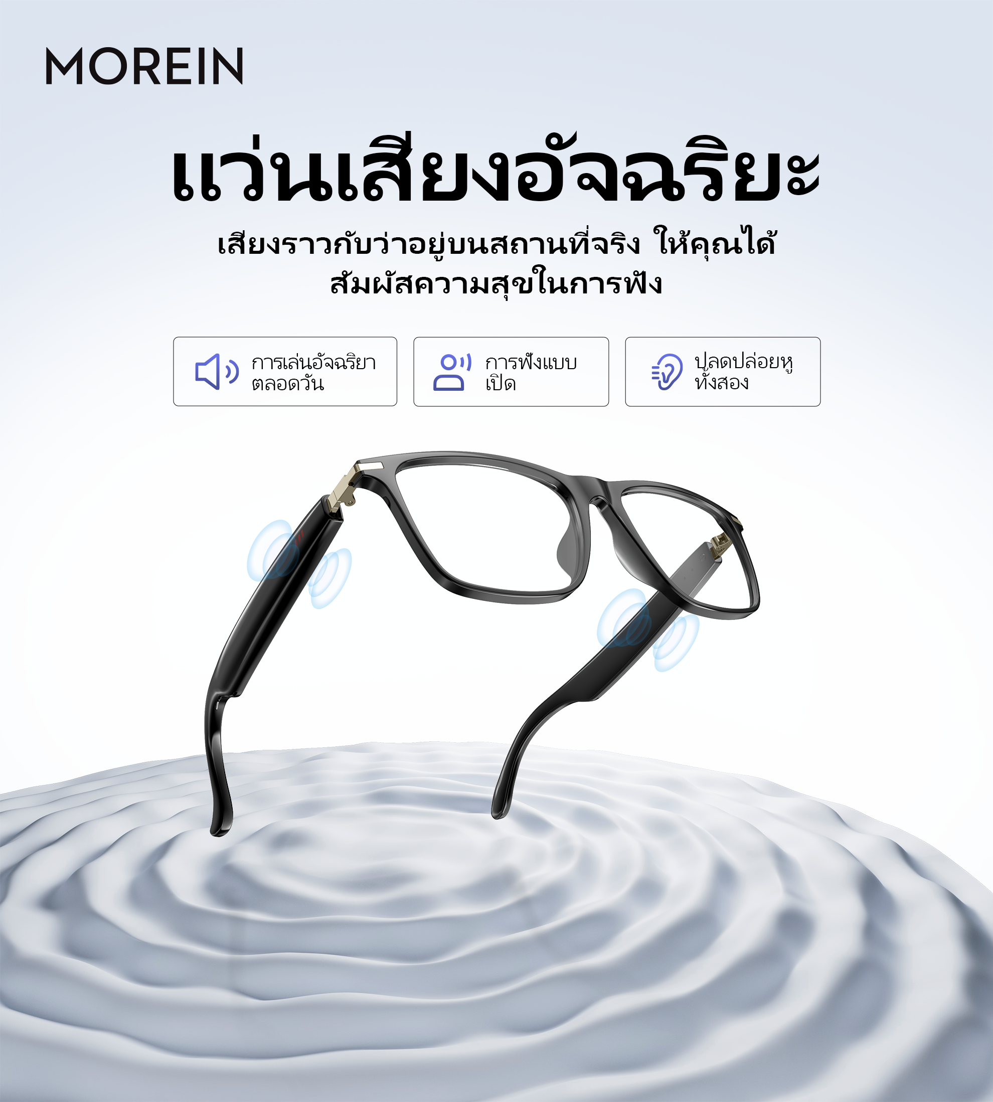 Morein M01 แว่นตาอัจฉริยะ Bluetooth 5.4 กันน้ำ IP67 น้ำหนักเบา TR90 ฟัง ...