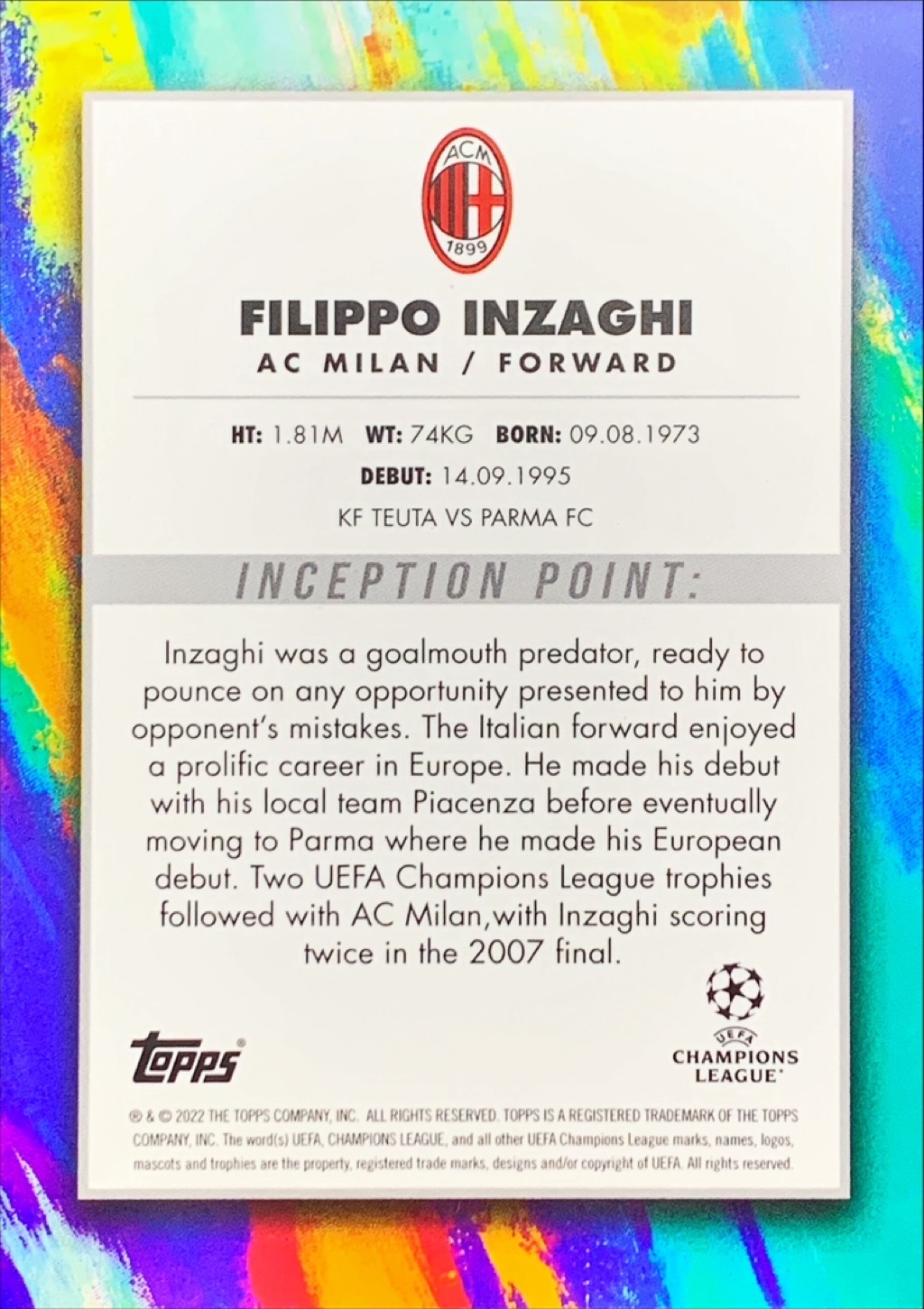การ์ดฟุตบอลบอล Inception Inzaghi, Pirlo, E’to | Shopee Thailand