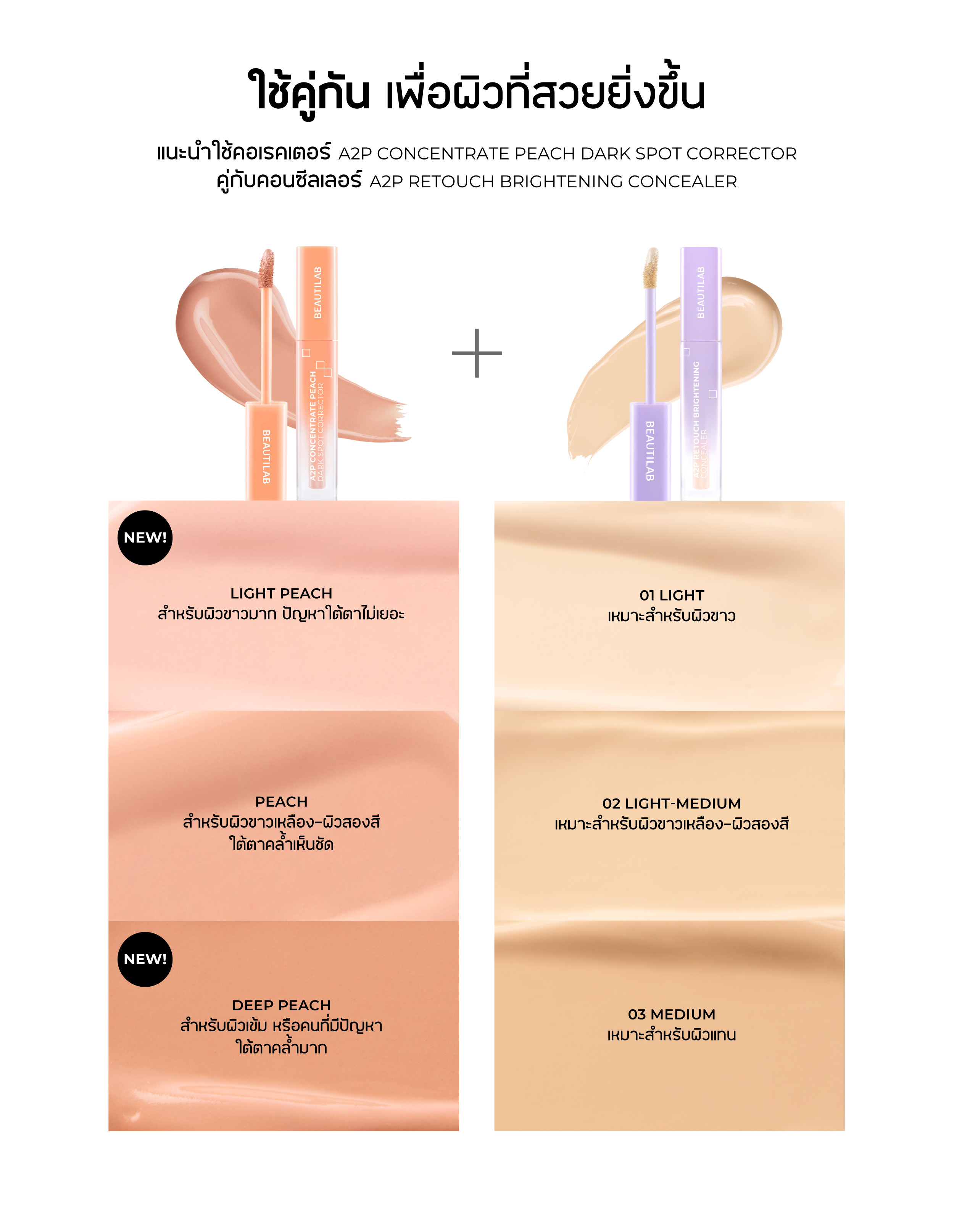 [ช้อปครบ ฟรี!แปรง+การ์ด] BEAUTILAB A2P Concealer& Peach Corrector&Blue ...