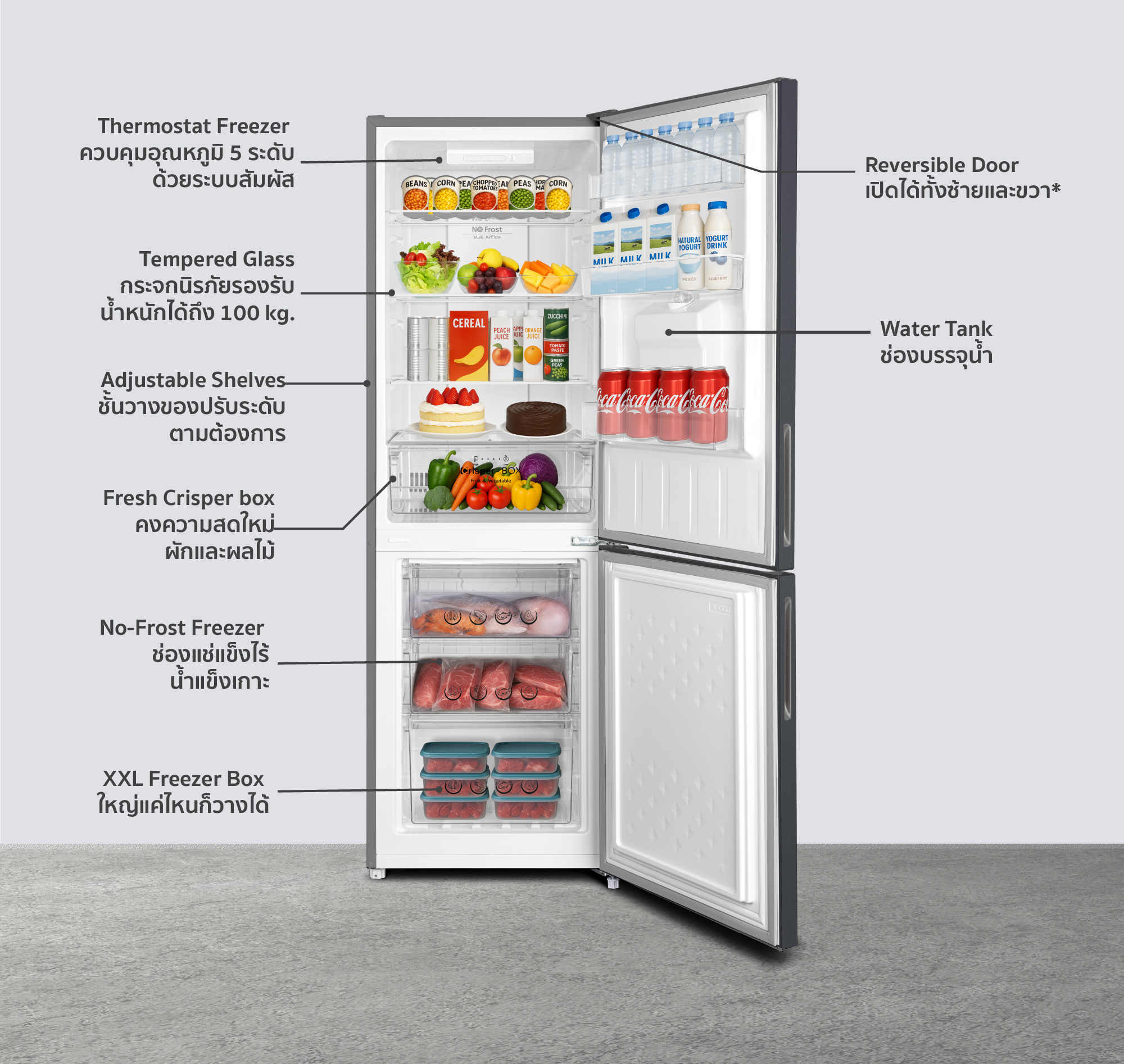 [ใหม่] Worldtech ตู้เย็น 2 ประตู ช่องแช่แข็งด้านล่าง 8.2 คิว 231 ลิตร พร้อมที่กดน้ำ รุ่น WT-MRF ...
