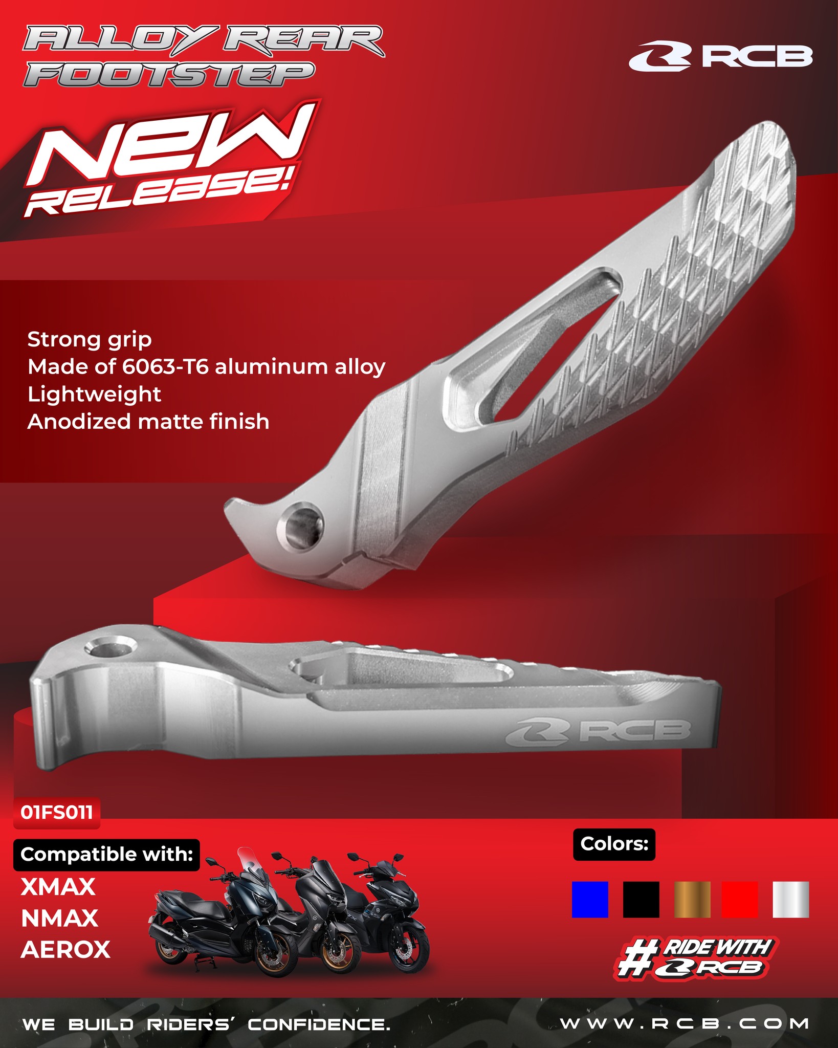 RCB พักเท้าหลังอลูมิเนียม Nmax/XMax/Aerox (Rear Foot Step) | Shopee ...