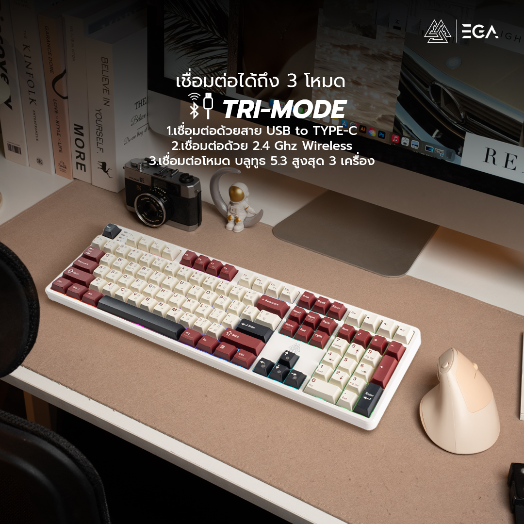 [ประกัน 2 ปี] EGA คีย์บอร์ดเกมมิ่งขนาด100% บลูทูธ ไร้สาย สาย CIY 5 Pin ...