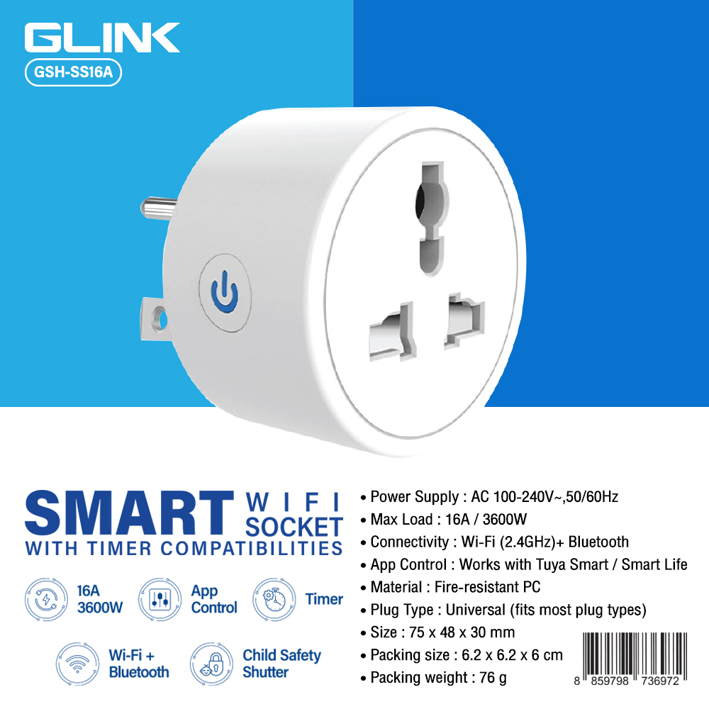 Glink GSH-SS16A Adapter Plug Smart Wifi Socket ปลั๊กไฟอัจฉริยะ ควบคุม ...