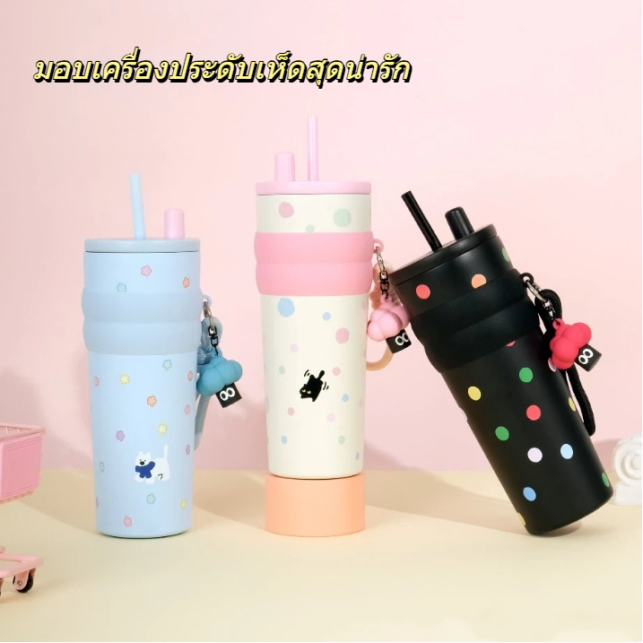 【ONDA】（COD）ใหญ่ความจุ 710ml กระติกน้ําเก็บอุณหภูมิ กระติกสุญญากาศเซรามิคไลเนอร์ น่ารัก แก้วเยติ ...