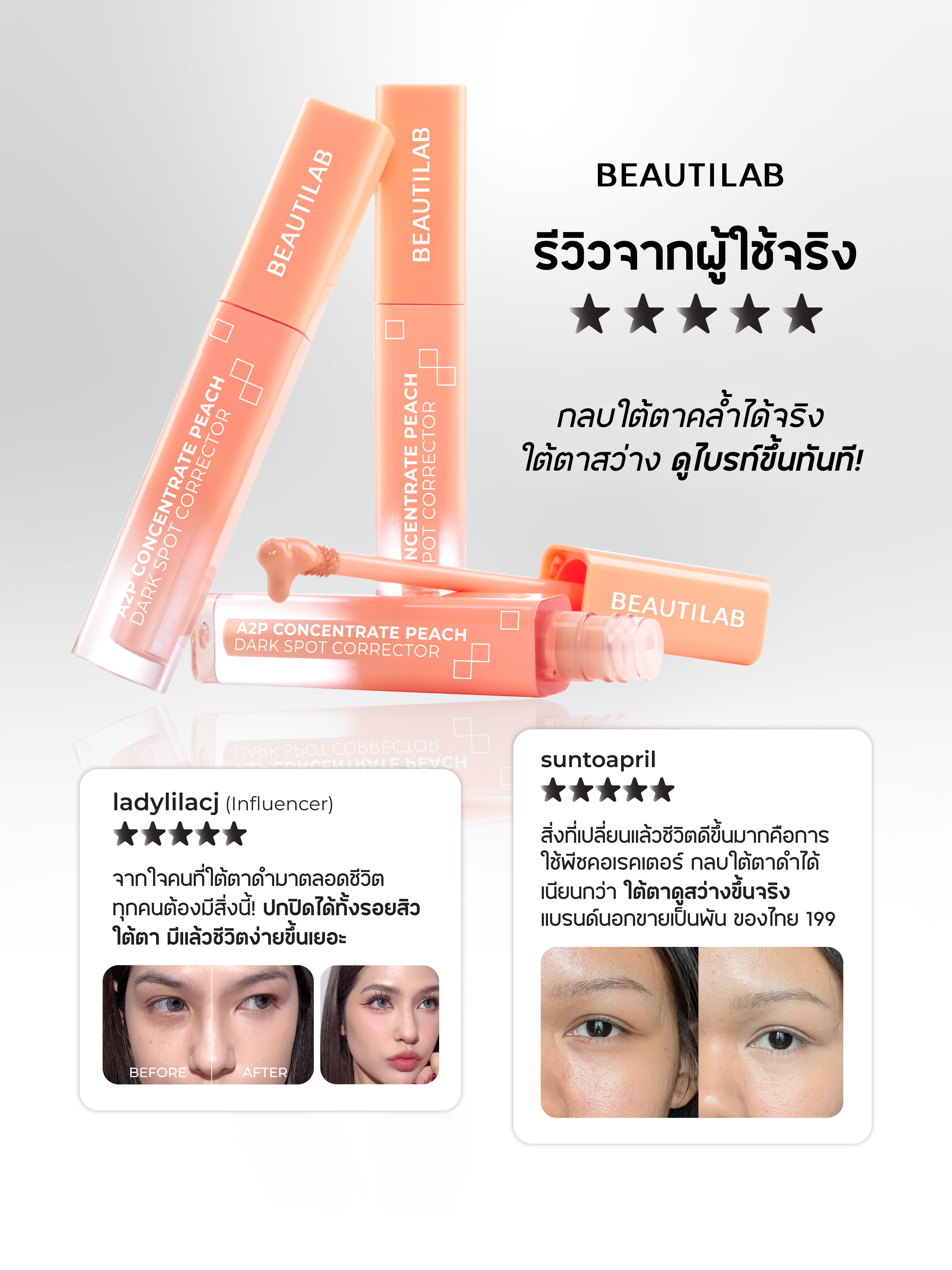 BEAUTILAB A2P Brightening Concealer & Peach Corrector คอนซีลเลอร์ คอเรคเตอร์พีช ปกปิดใต้ตาคล้ำ ...