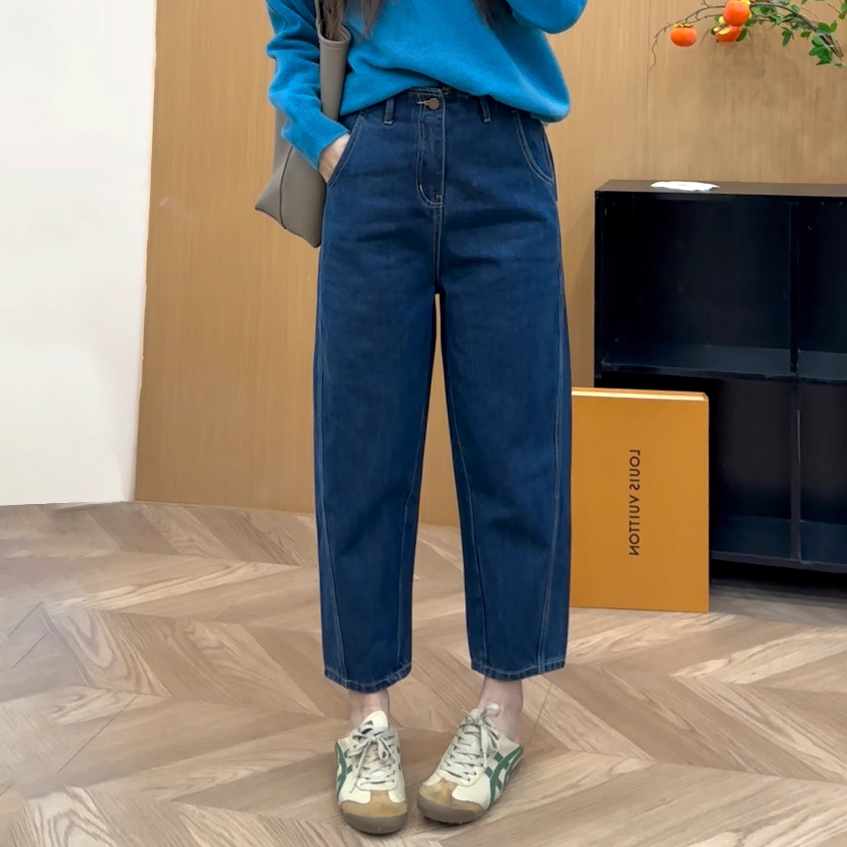 GHAOHES กางเกงยีนส์ยืด 9 ส่วน เอวสูงสไตล์วินเทจ ดูผอมสำหรับสาวไซส์ใหญ่ #V125 | Shopee Thailand