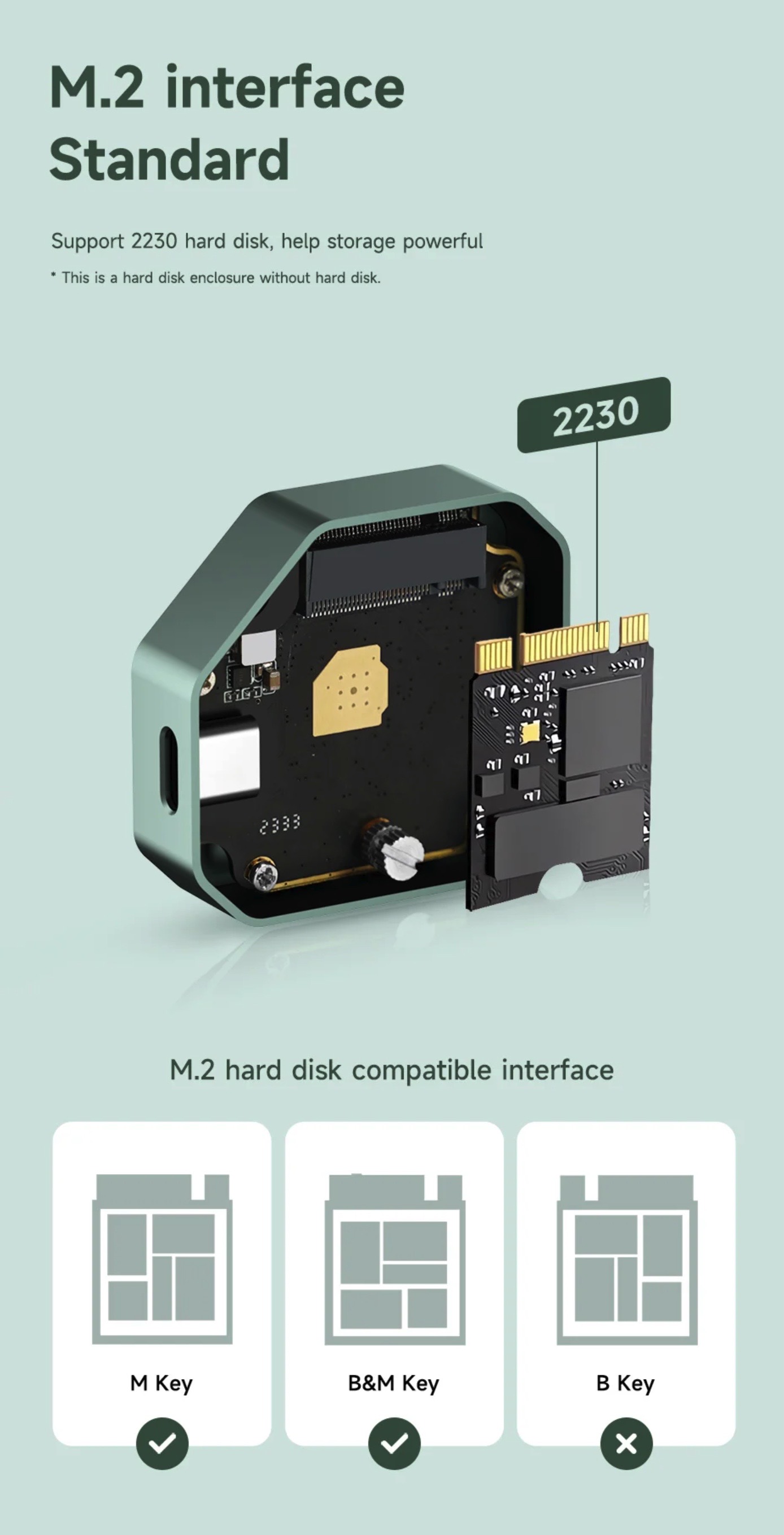 Hagibis M.2 2230 NVMe SSD Enclosure USB C 3.2 Gen 2 Type-C to NVMe PCI ...