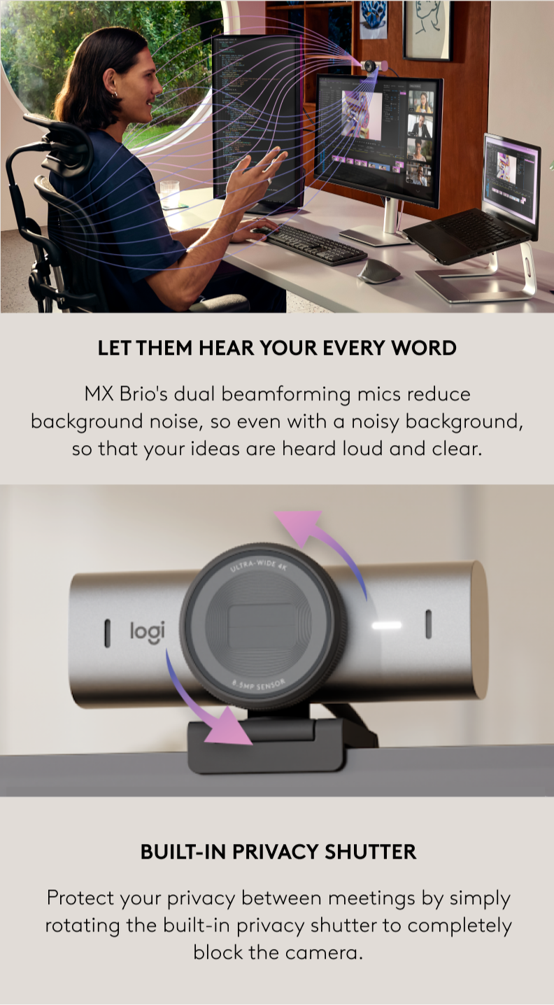 Logitech MX Brio Ultra HD 4K Collaboration and Streaming Webcam เว็บแคม ...