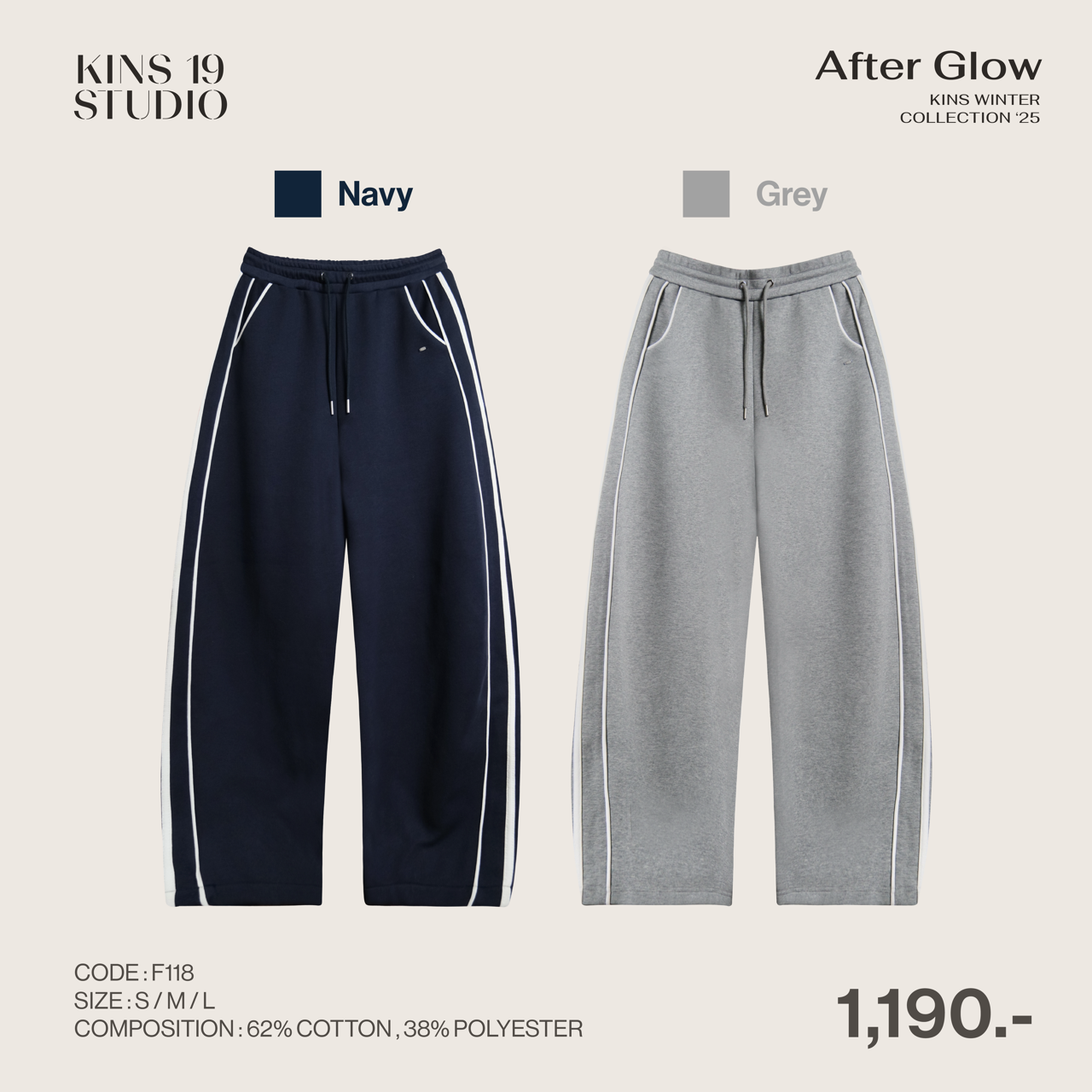 KINS 19 STUDIO | KINS Barrel Wide-leg Sweatpants กางเกงวอร์มคินส์ [F118 ...