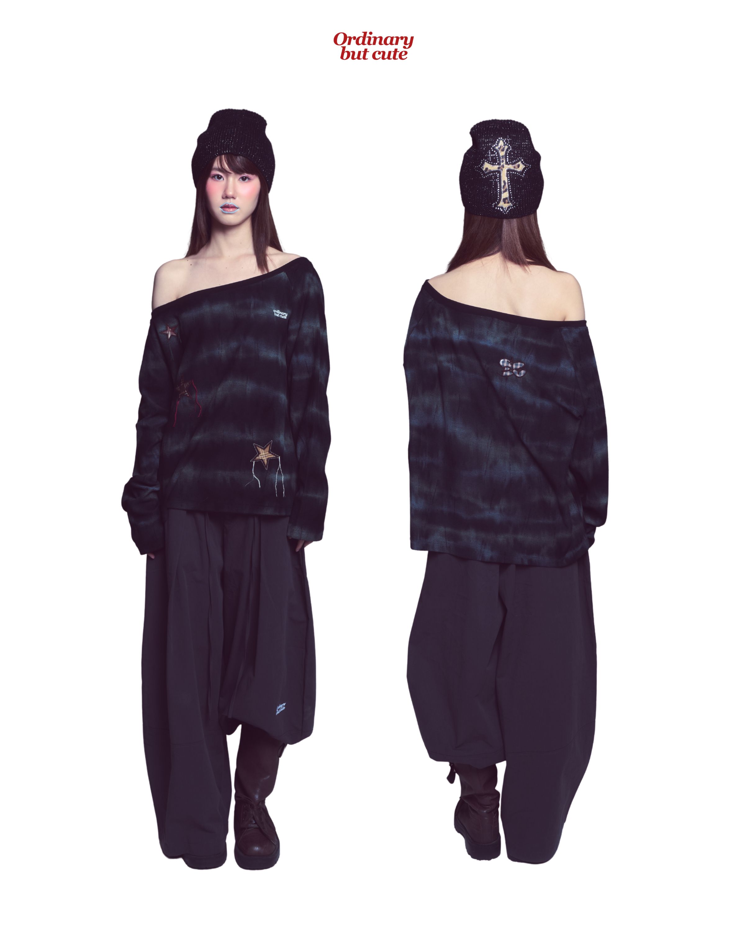 เสื้อปาดไหล่ odbc dark cute off shoulder เสื้อปาดไหล่ ลายดาวสุดคิ้ว ...
