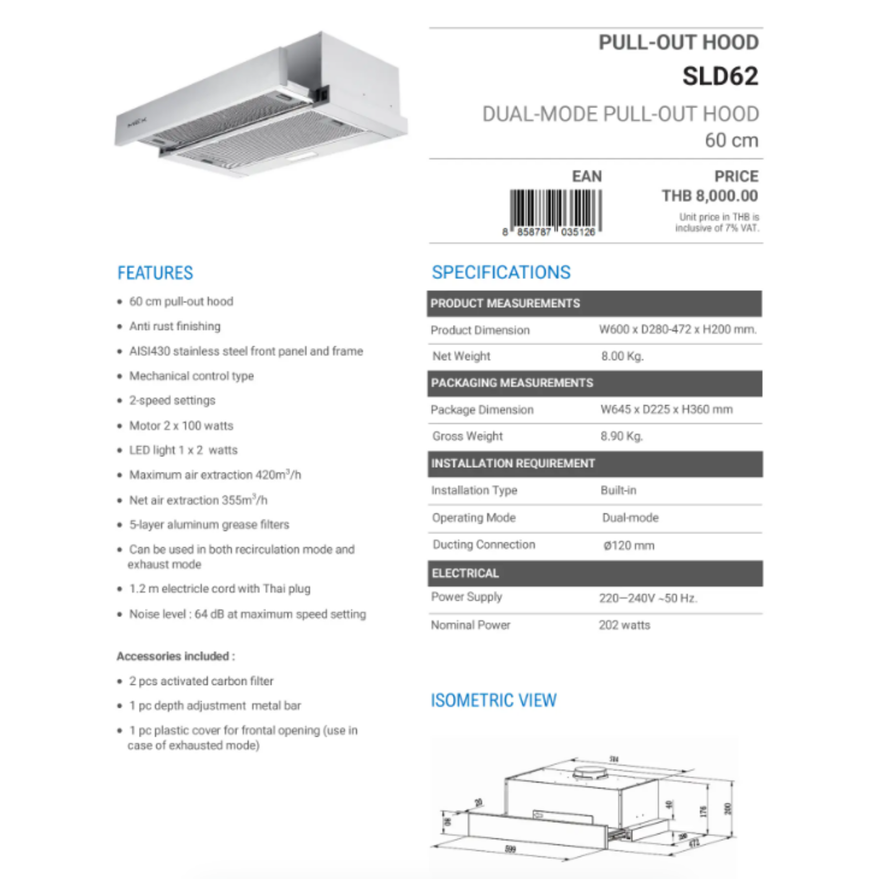 MEX รุ่น SLD62 เครื่องดูดควันสลิมไลน์ ขนาด 60 ซม. (ติดตั้งทั้งระบบต่อ ...