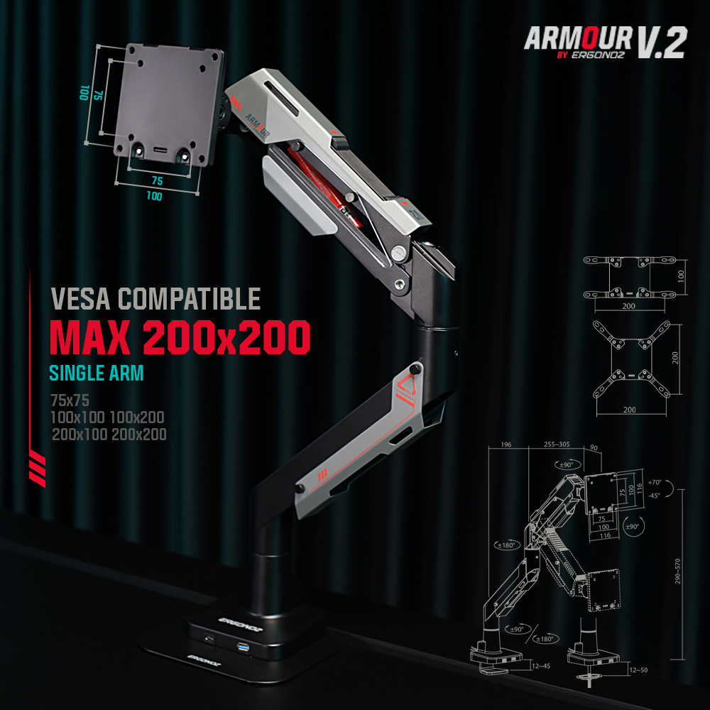 ERGONOZ แขนจับจอ ขาตั้งจอคอมพิวเตอร์ Monitor Arm รุ่น ARMOUR สำหรับหน้า ...