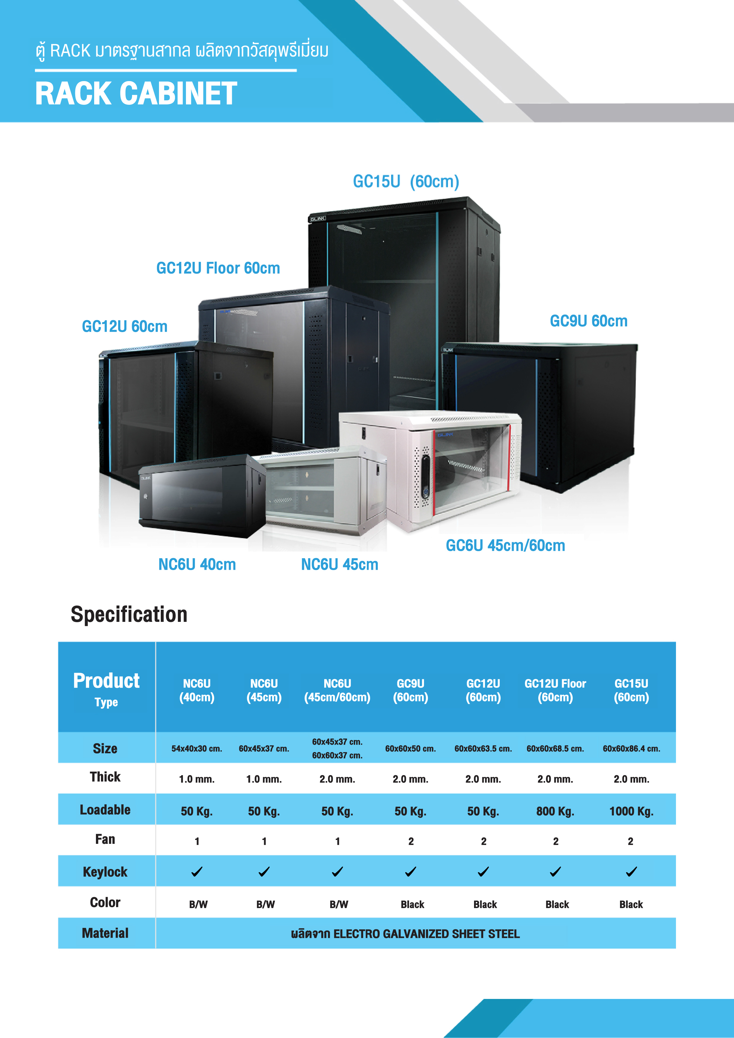 GLINK GC-12U / GC12U ตู้ RACK 12U สีดำ ขนาด 60x60x63 ซม. BY BILLIONAIRE ...
