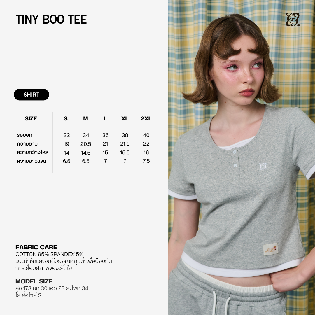[Trendyลด25%] chuuchop(S-2XL) Tiny Boo Tee เสื้อยืดแนสั้น ดีเทล 2 เลเย ...