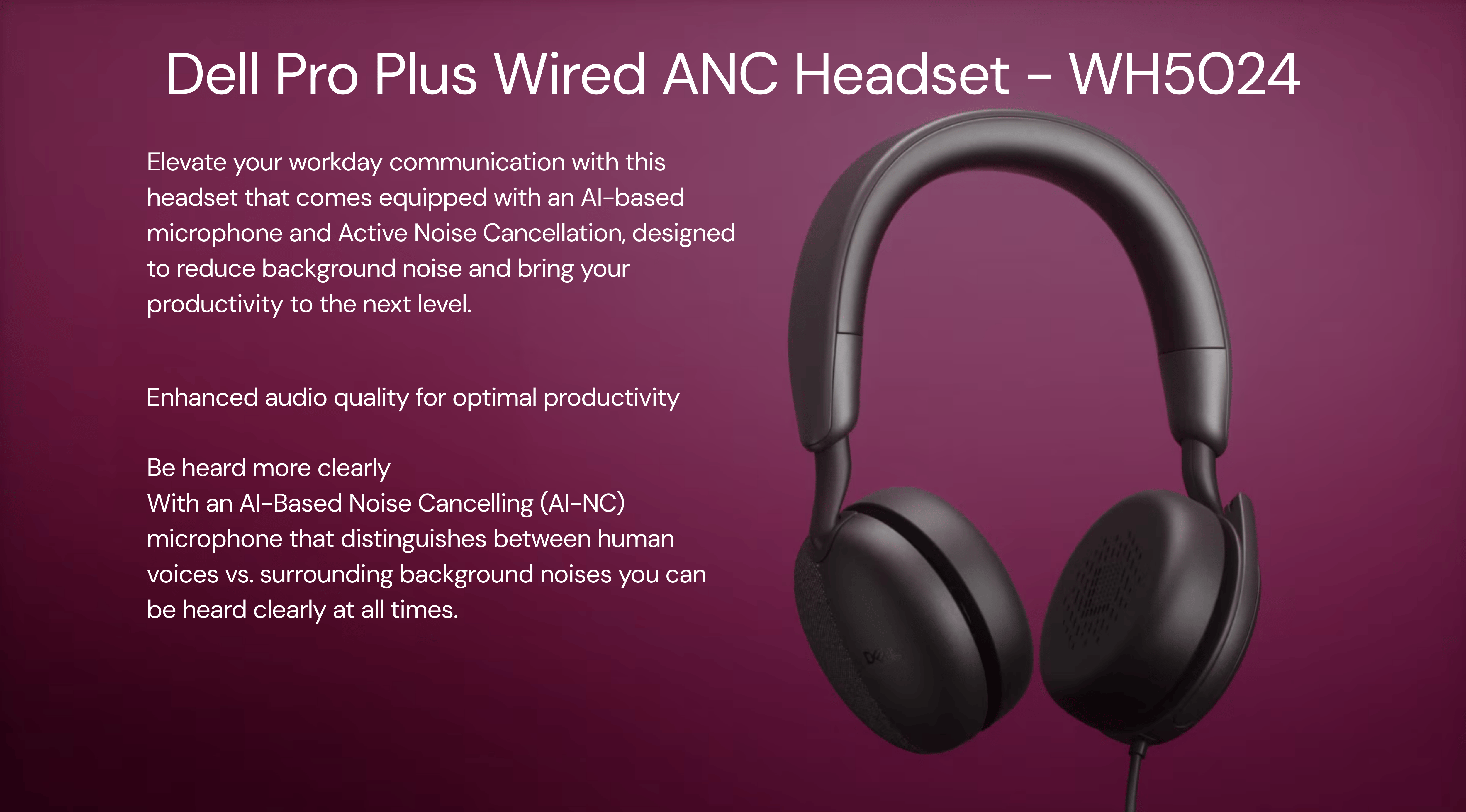 Dell Pro Plus Wired WH5024 ANC Headset เดลล์ หูฟัง Pro Plus Wired รับ ...