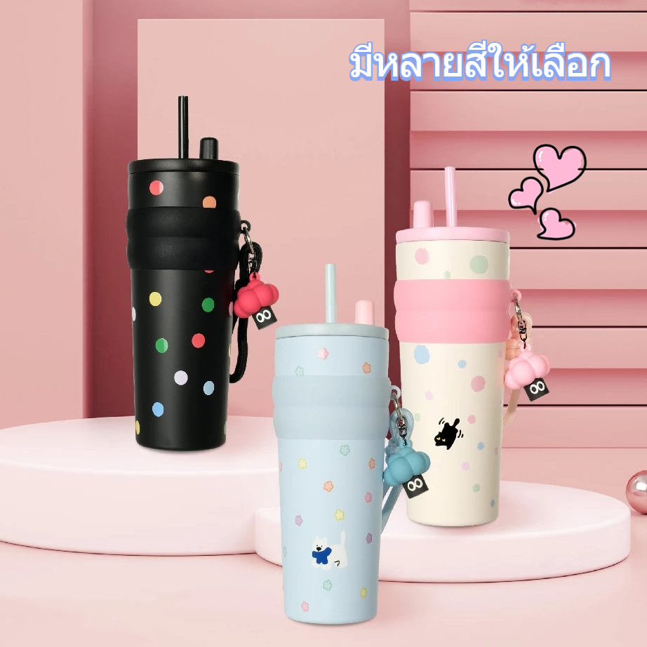 【ONDA】（COD）ใหญ่ความจุ 710ml กระติกน้ําเก็บอุณหภูมิ กระติกสุญญากาศเซรามิคไลเนอร์ น่ารัก แก้วเยติ ...