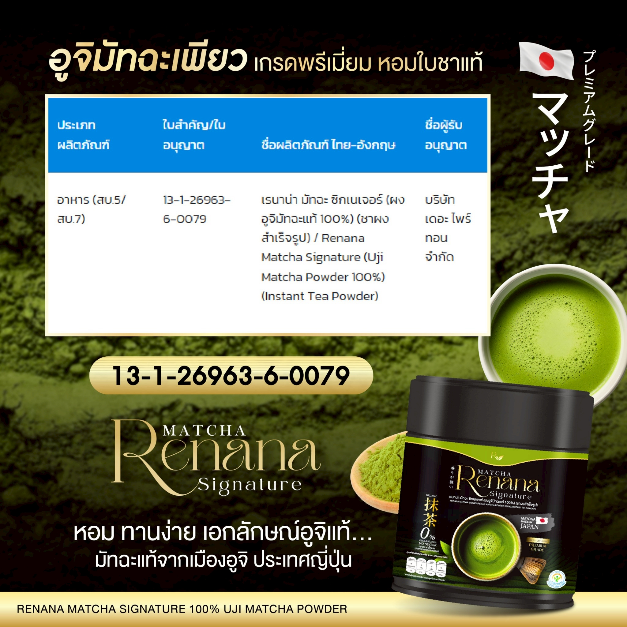 {1แถม1} renana matcha อูจิมัทฉะเกรดพรีเมี่ยม ออแกนิก แท้ เพียวมัทฉะจาก ...
