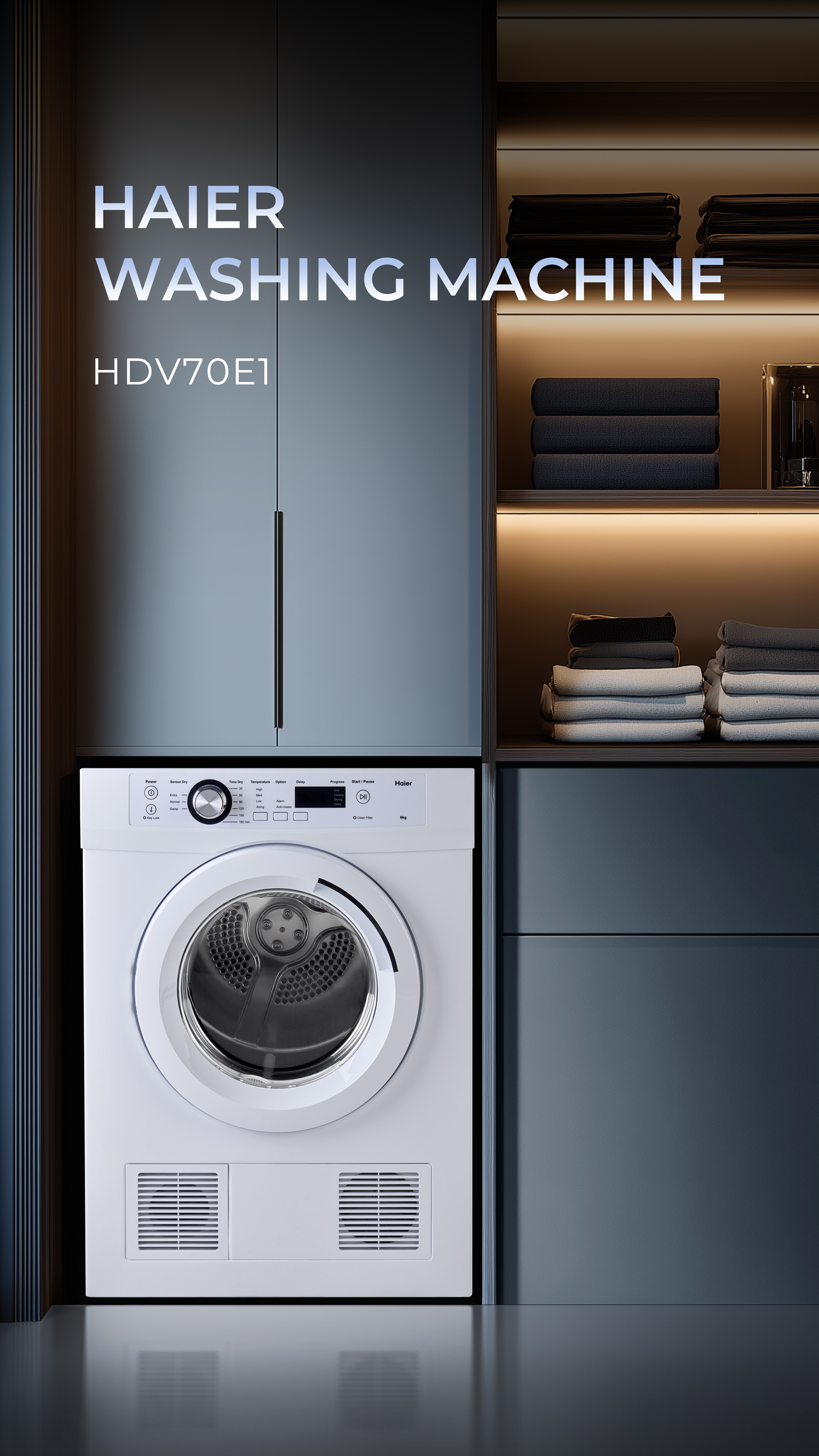 [ใช้HAIEWM200ลด200][New] Haier เครื่องอบผ้า ความจุ 7 KG รุ่น HDV70E1 ...