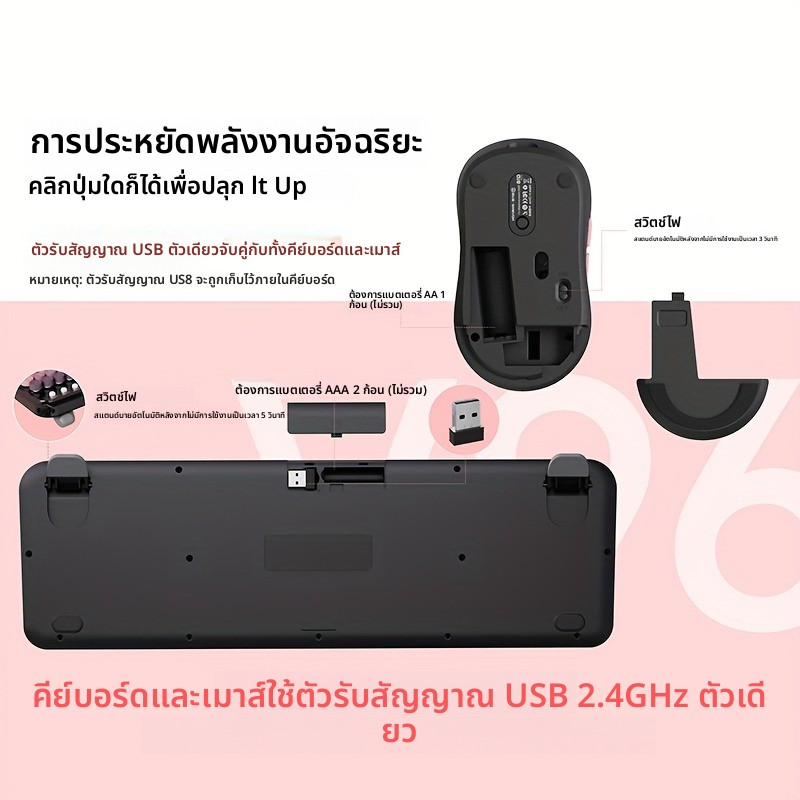 EWEADN V96 แบบไร้สายและบลูทู ธ คีย์บอร์ดและเมาส์แบบไร้สายที่เงียบสงบ ComboSet น่ารัก For PC ...