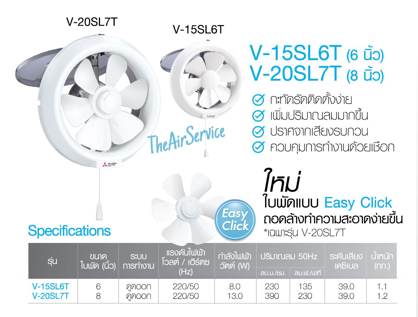 Mitsubishi พัดลมระบายอากาศ รุ่น V-15SL6T ใบพัด 6" ติดกระจก พัดลมดูด ...